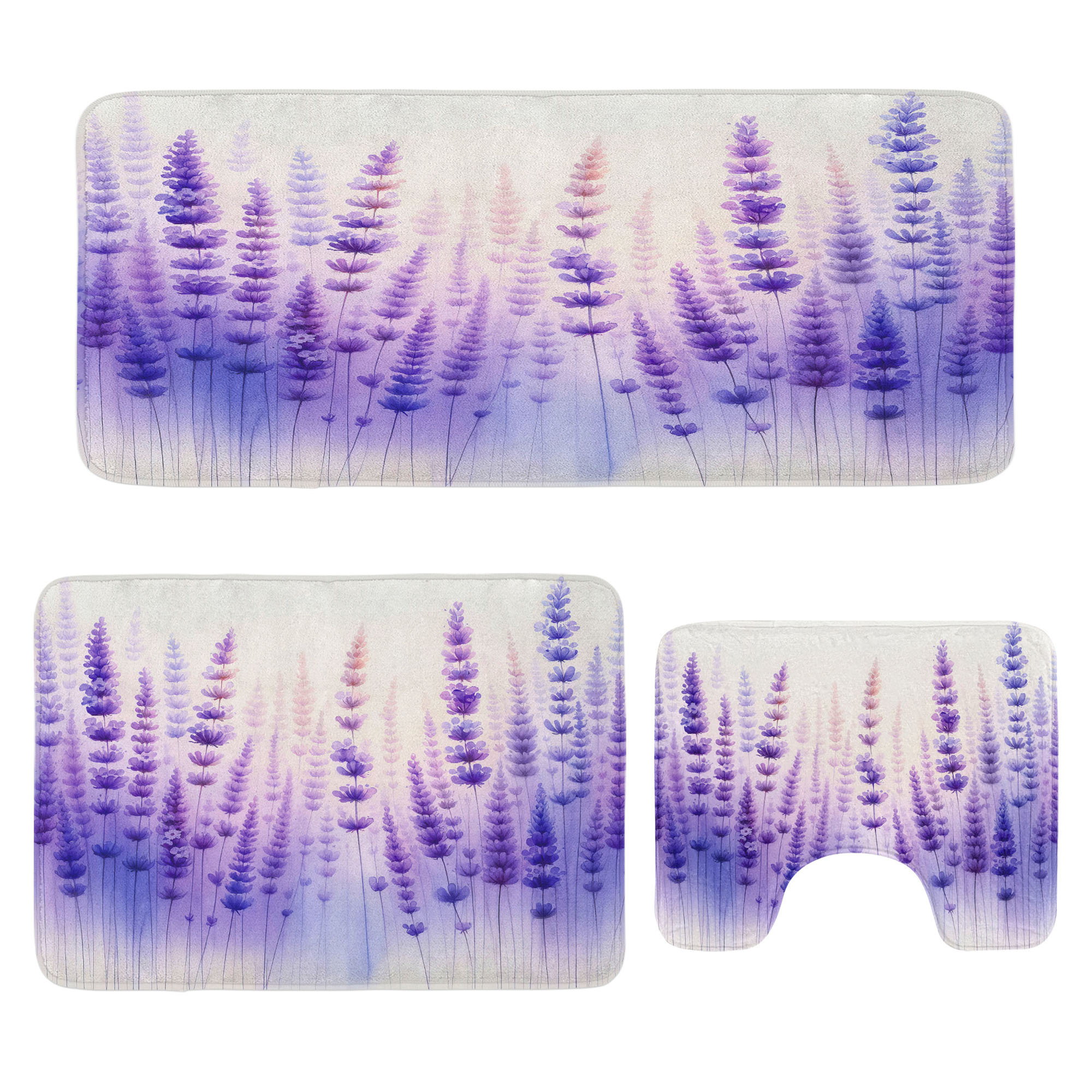 East Urban Home Lavender Bathroom Rug Set 3 Pieces U-Shape & Rectangle ...