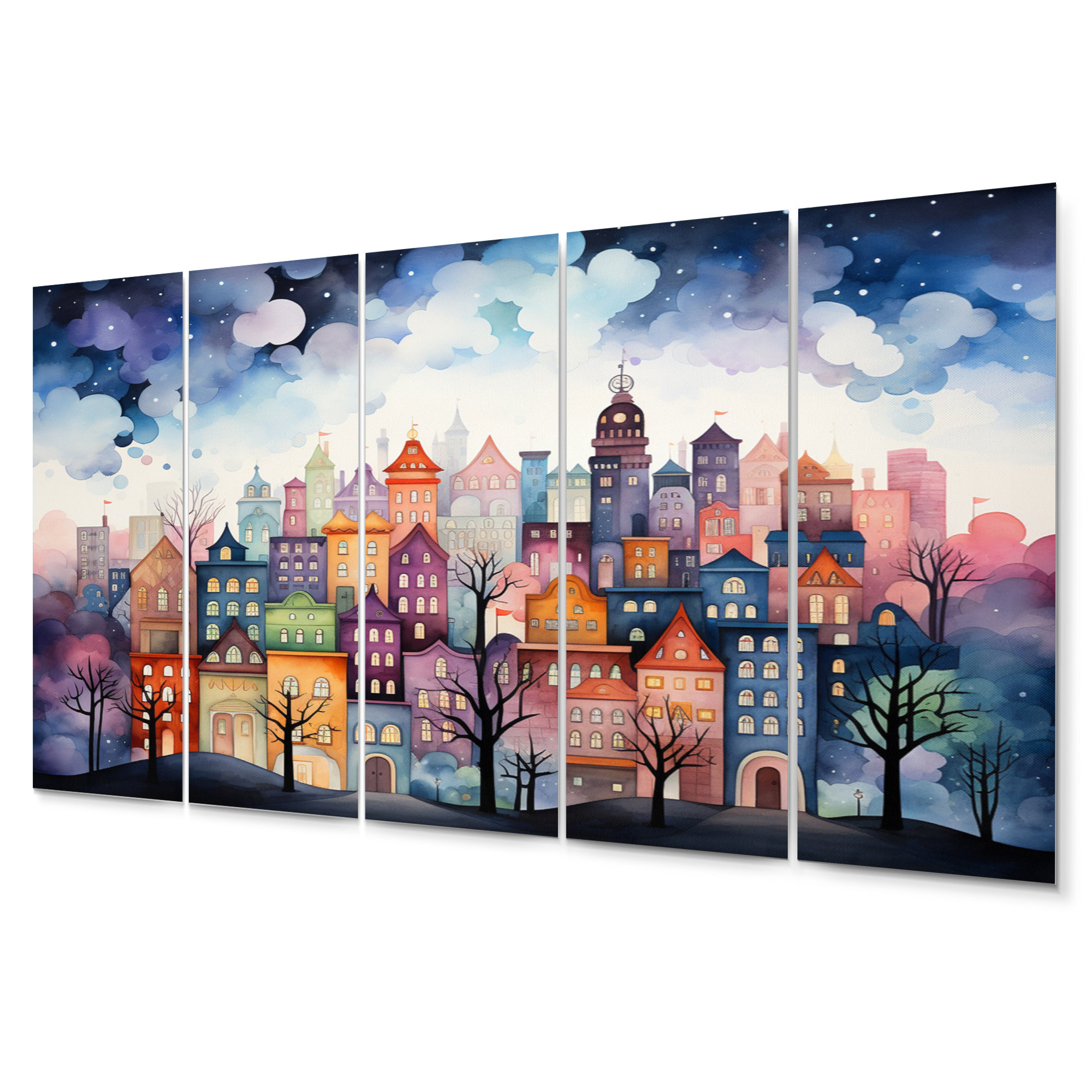 DesignArt Bold Cityscape Urban Fog II - Cityscapes Metal Wall Decor Set ...