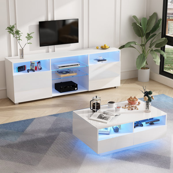 Orren Ellis LED TV Stand, Modern TV Stand With LED Lights And High ...