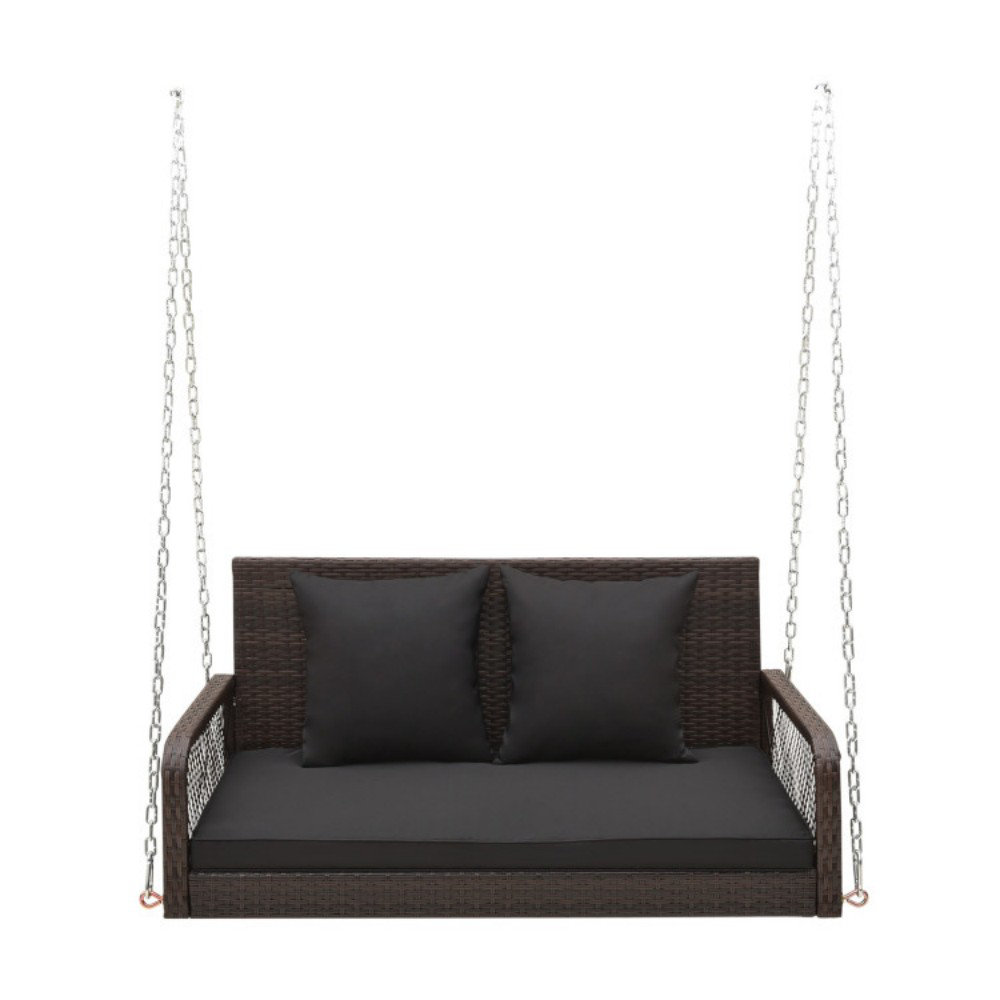 Winston Porter 2-Person Outdoor Wicker Porch Swing With Seat And Back Cushions | Wayfair