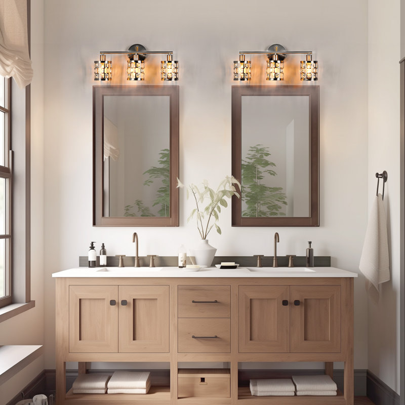 Mercer41 3-Light Brushed Nickel Crystal Bathroom Vanity Light Over ...