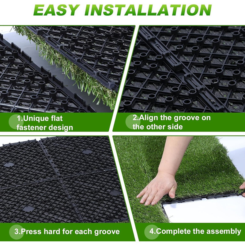 MAXAYA Artificial Grass Tiles Interlocking Turf Squares Deck 27 Pack -1 ...