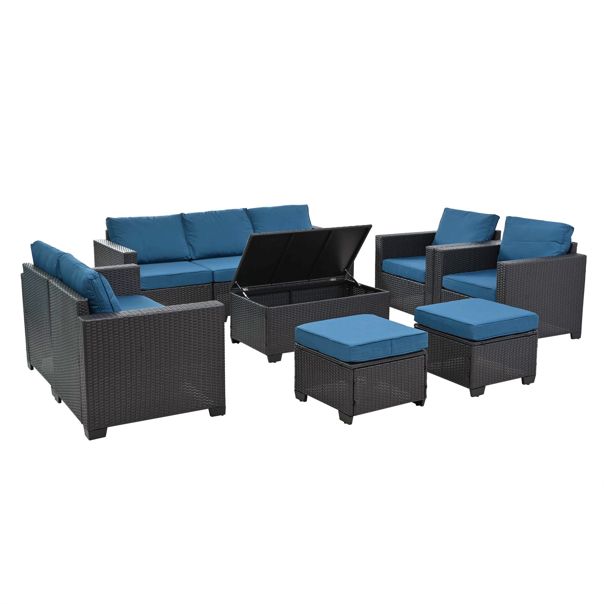 Corrigan Studio® 10 Piece Pe Rattan Patio Furniture Set, Sectional Sofa ...