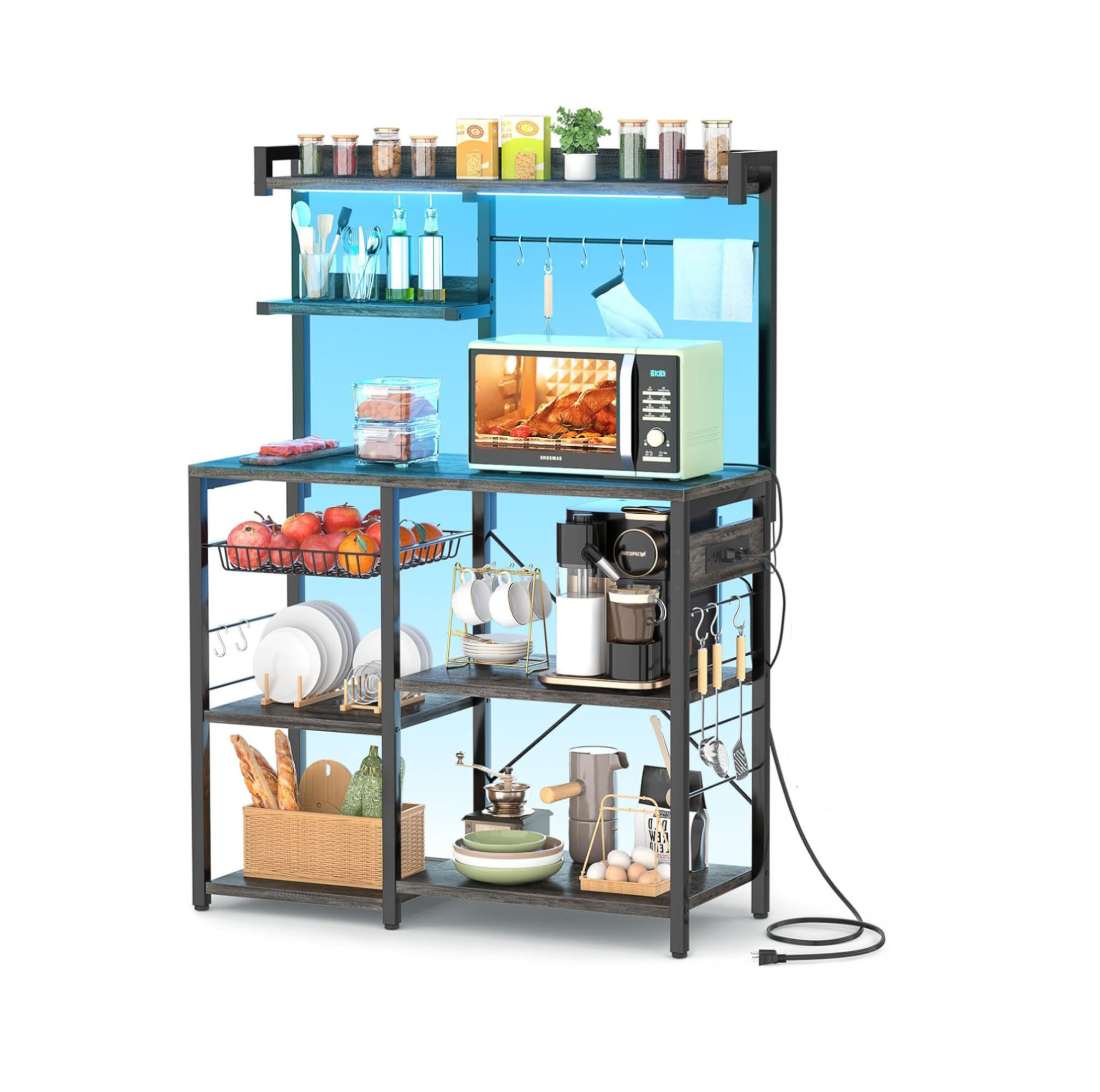 Ivy Bronx Bakers Rack With Power Outlet And LED Light Strings ...