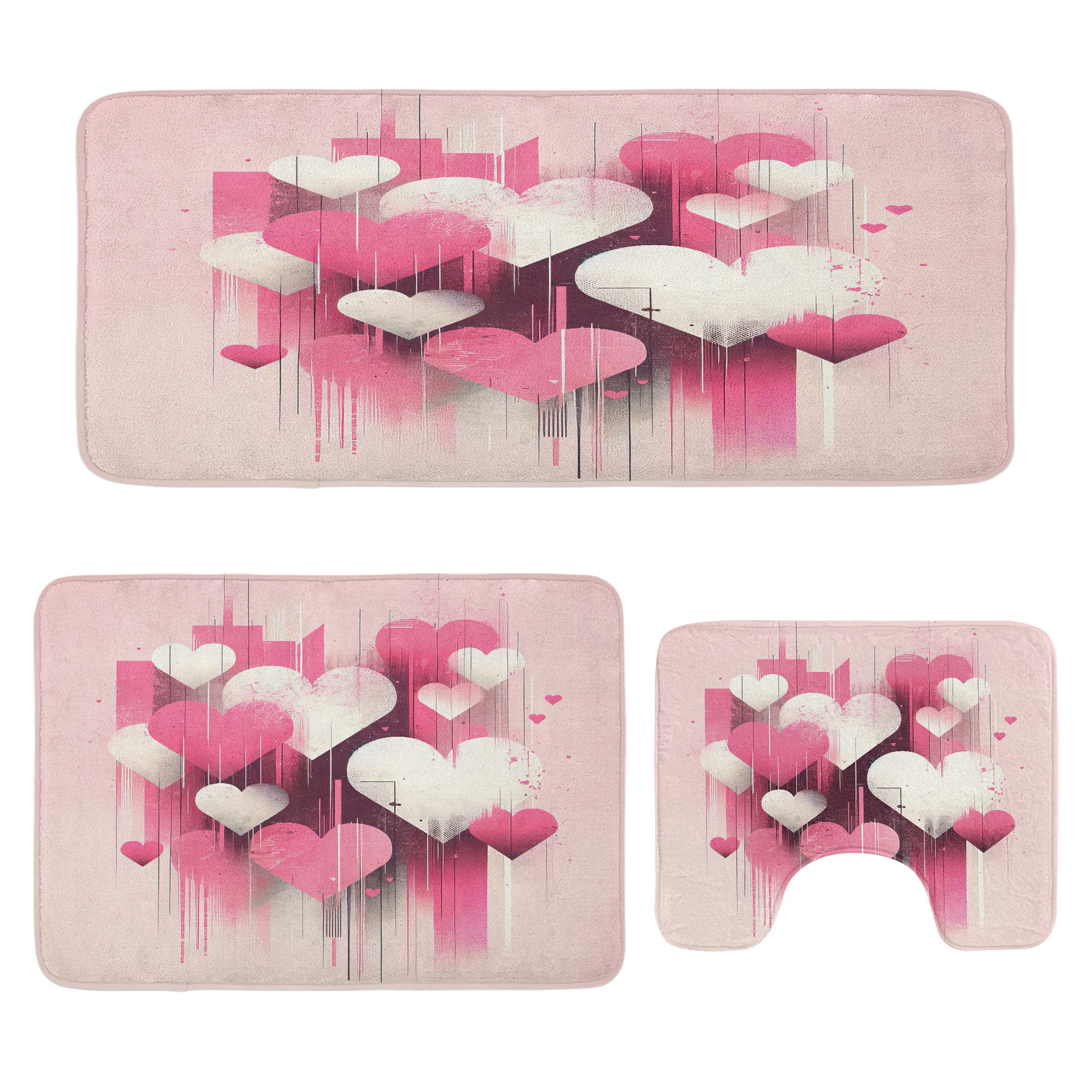 East Urban Home Pink Bathroom Rug Set 3 Pieces U-Shape & Rectangle Mats ...