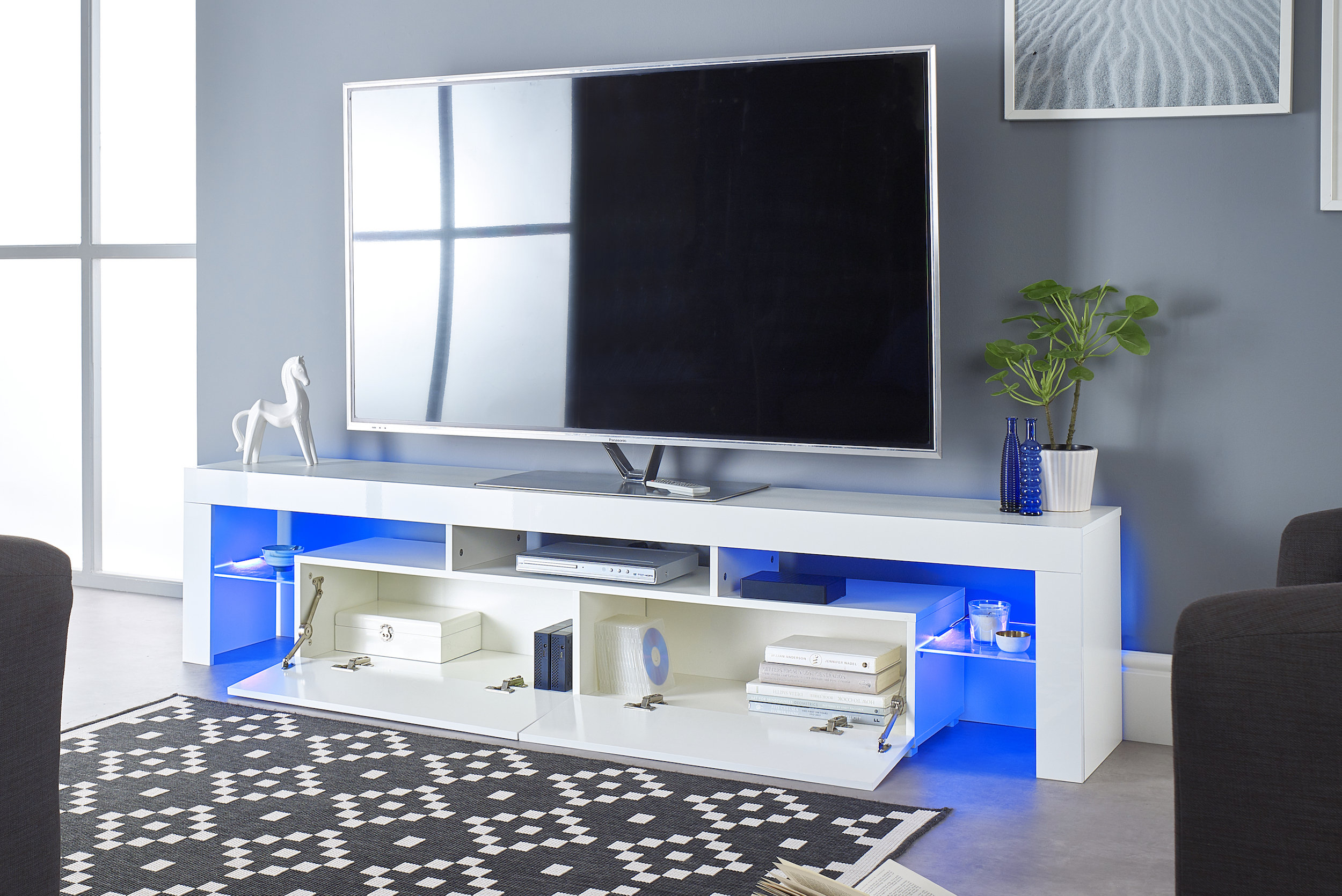 Ivy Bronx Talan 78.74” Wide TV Stand w/ LED Lights, Soundbar Shelf & 2 ...