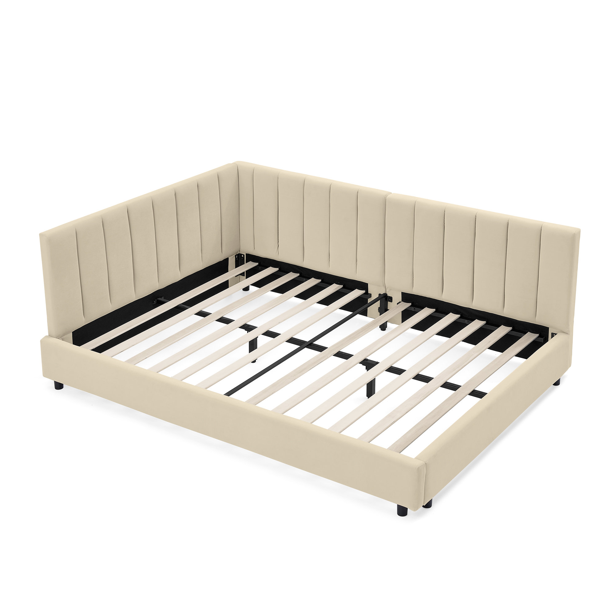 George Oliver Jasper Velvet Upholstered Tufted Bed with Backrest ...