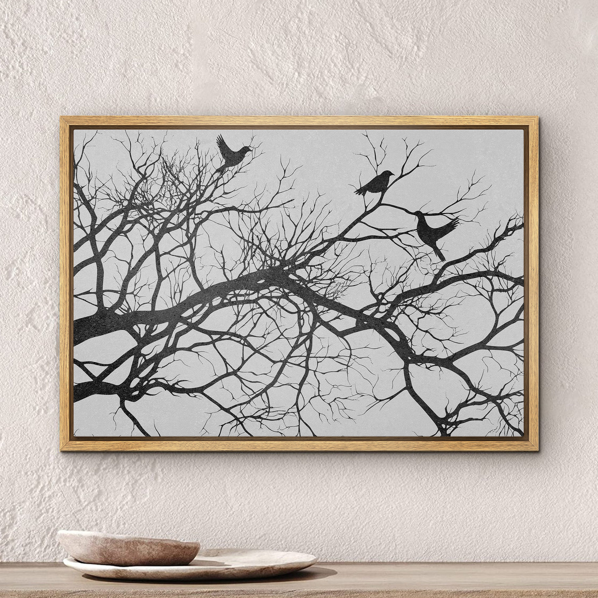 IDEA4WALL Abstract Tree Faded Black Birds On Tree Branch Illustrations ...