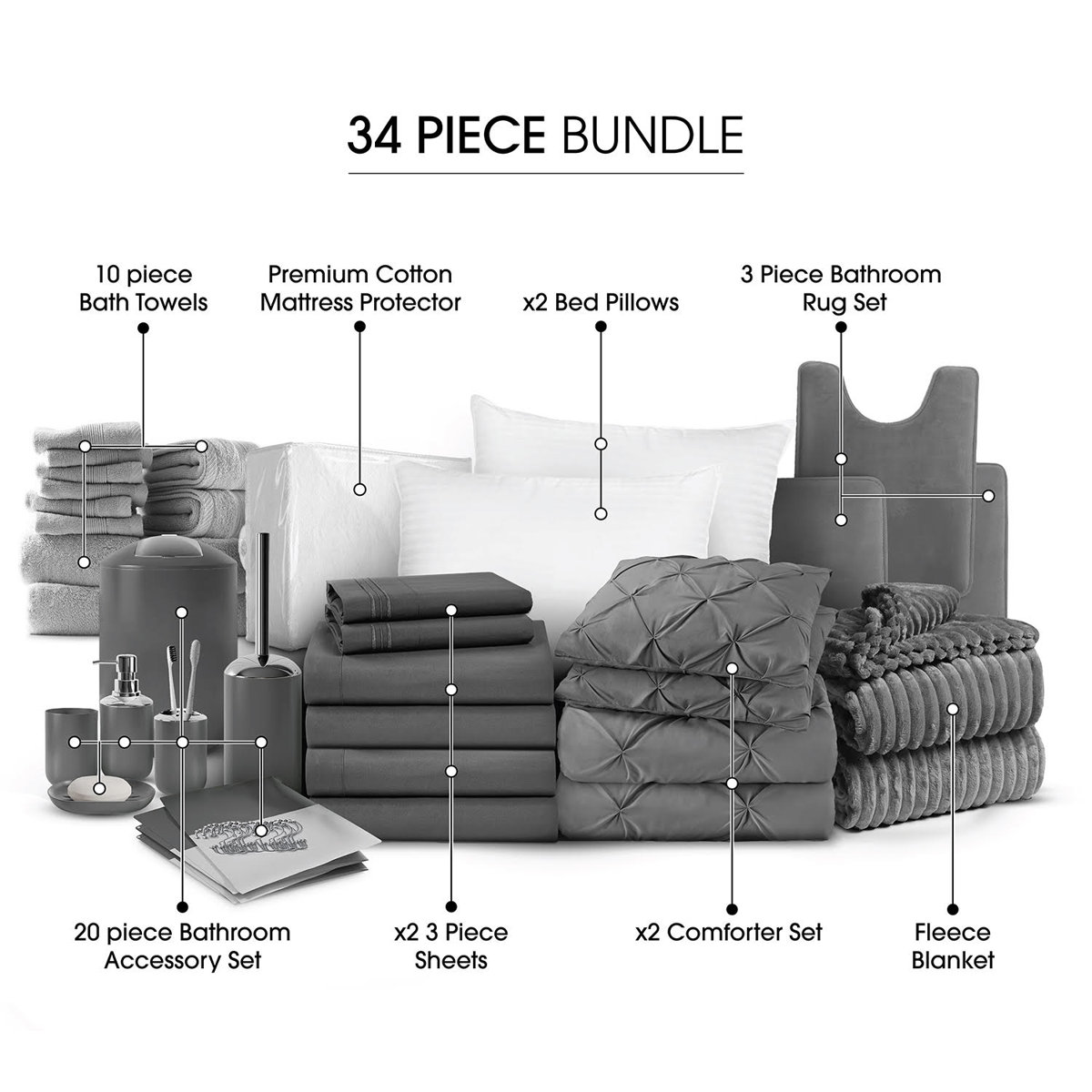 Nestl College Dorm Bundles Gray Microfiber 34 Piece Comforter Set | Wayfair