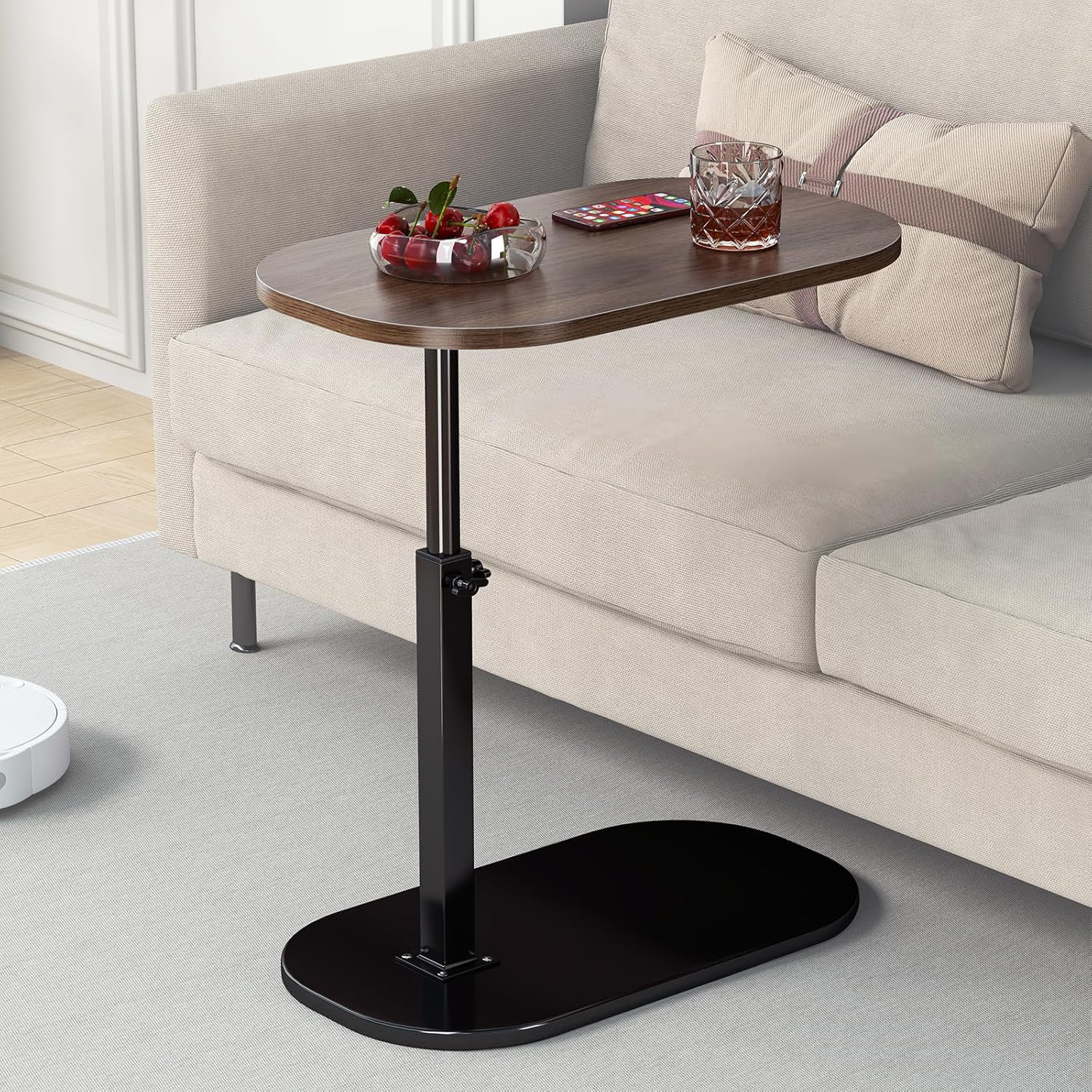 17 Stories Adjustable Height C Shaped End Table, 360°Swivel | Wayfair