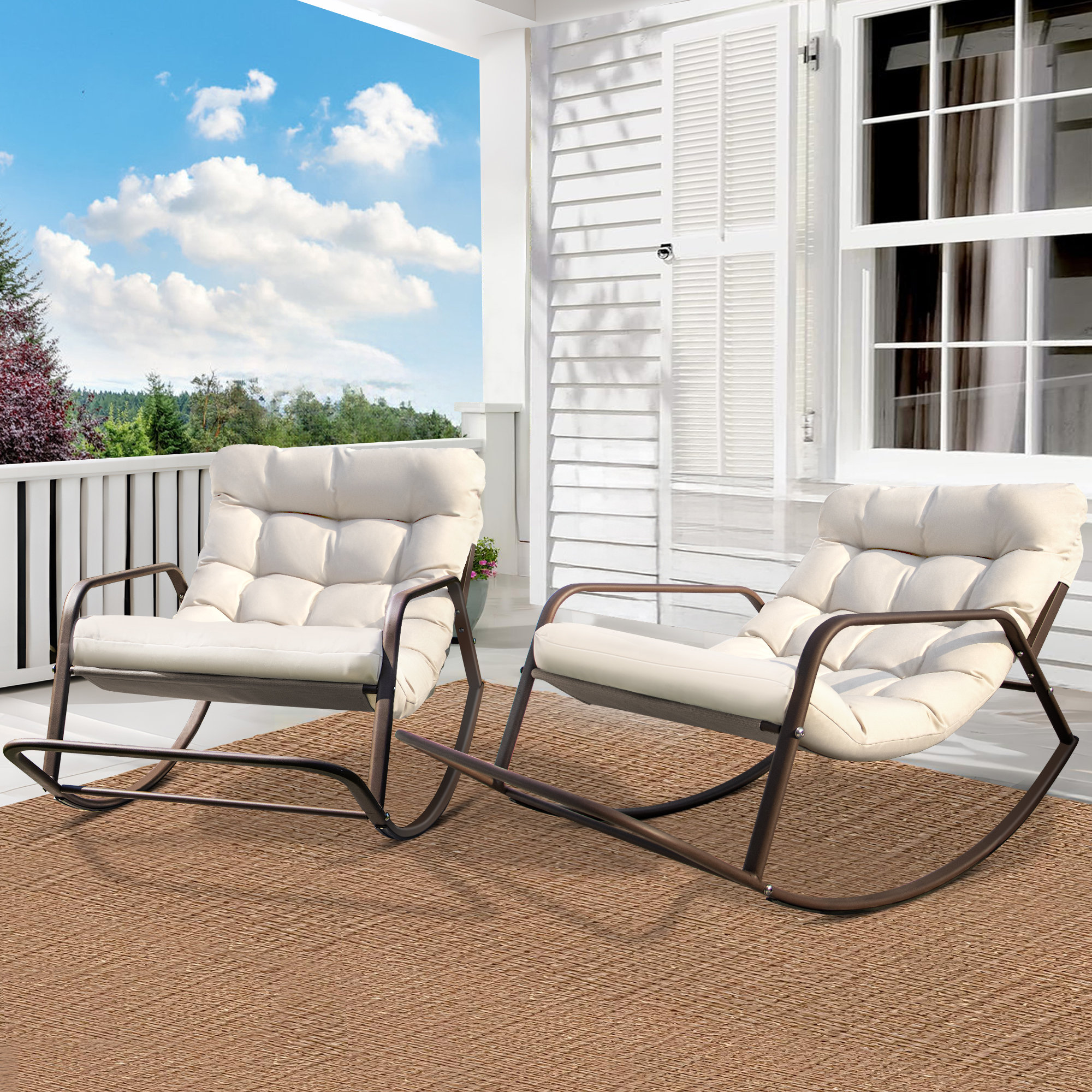 Latitude Run® Oversized Papasan Rocking Chair Outdoor Indoor with Comfy ...