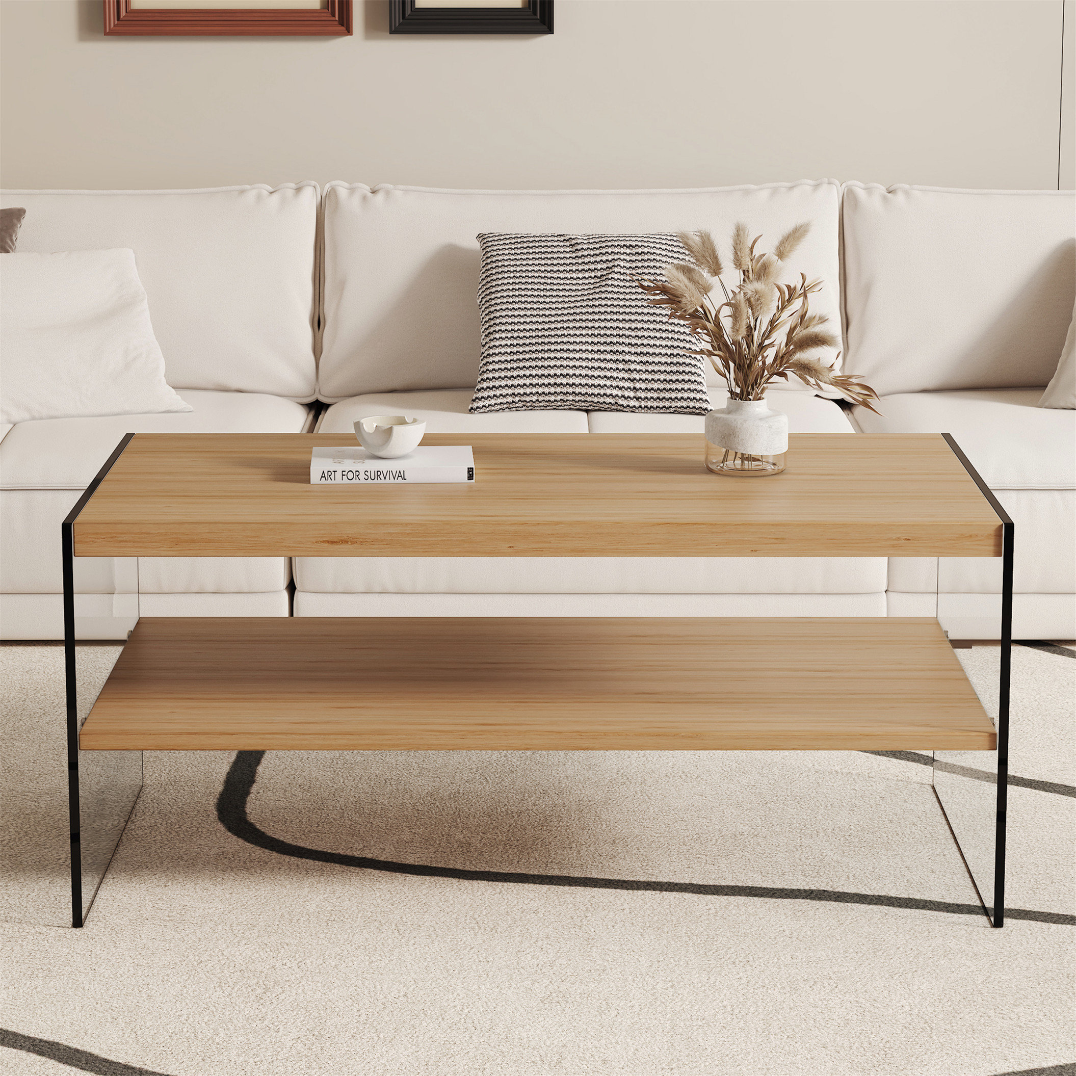Ivy Bronx Versatile Double-Layered Rectangular Coffee Table for Various ...
