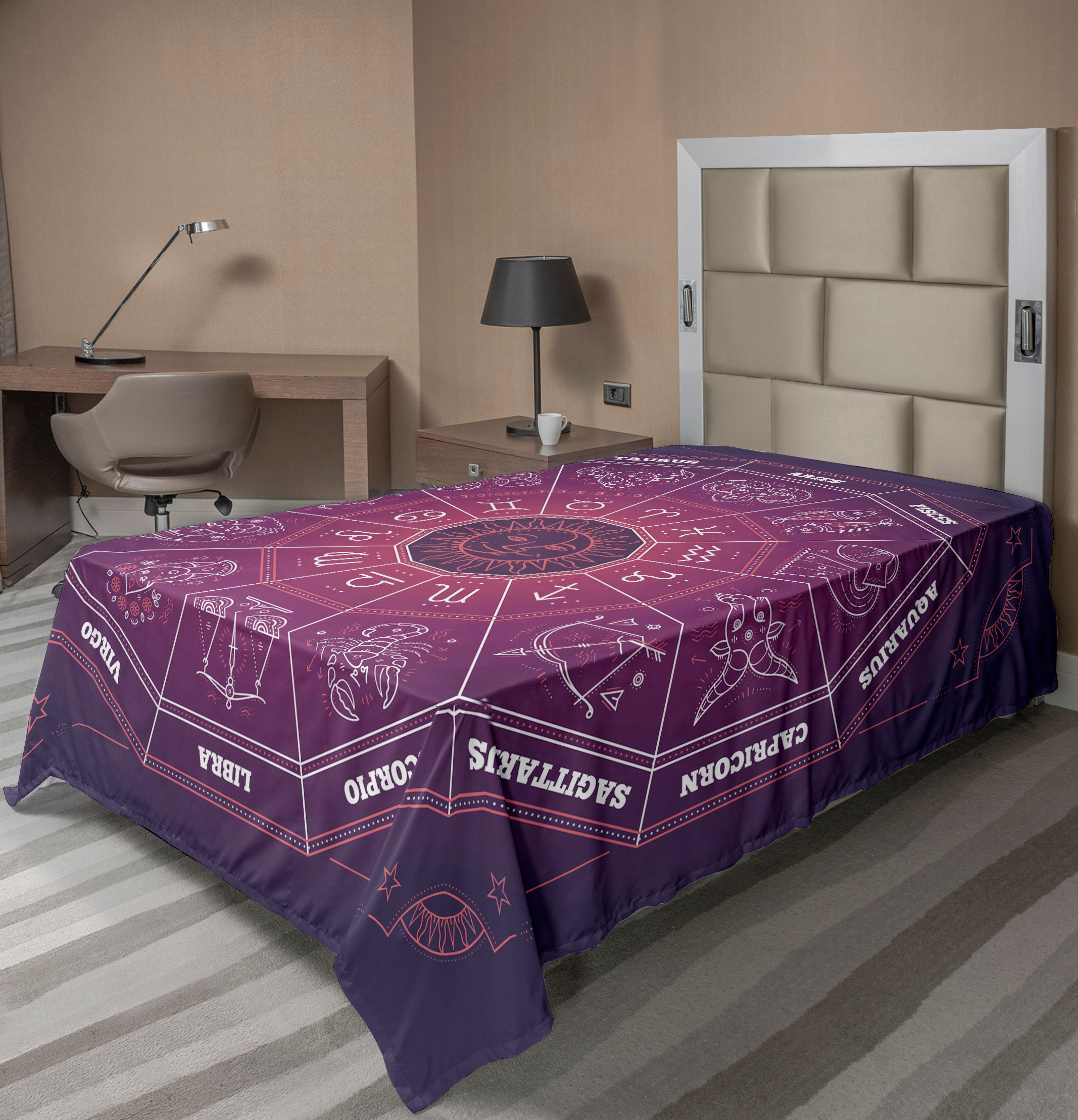 Ambesonne Purple Top Flat Sheet Colorful Astrology Signs Purple | Wayfair