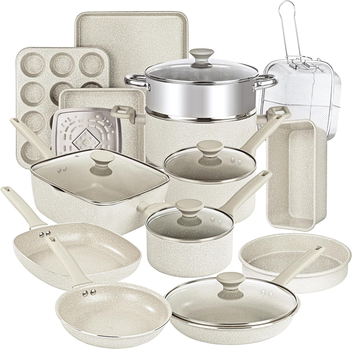 Granitestone Desert 20 Pc Nonstick Cookware and Bakeware Set- Biege ...