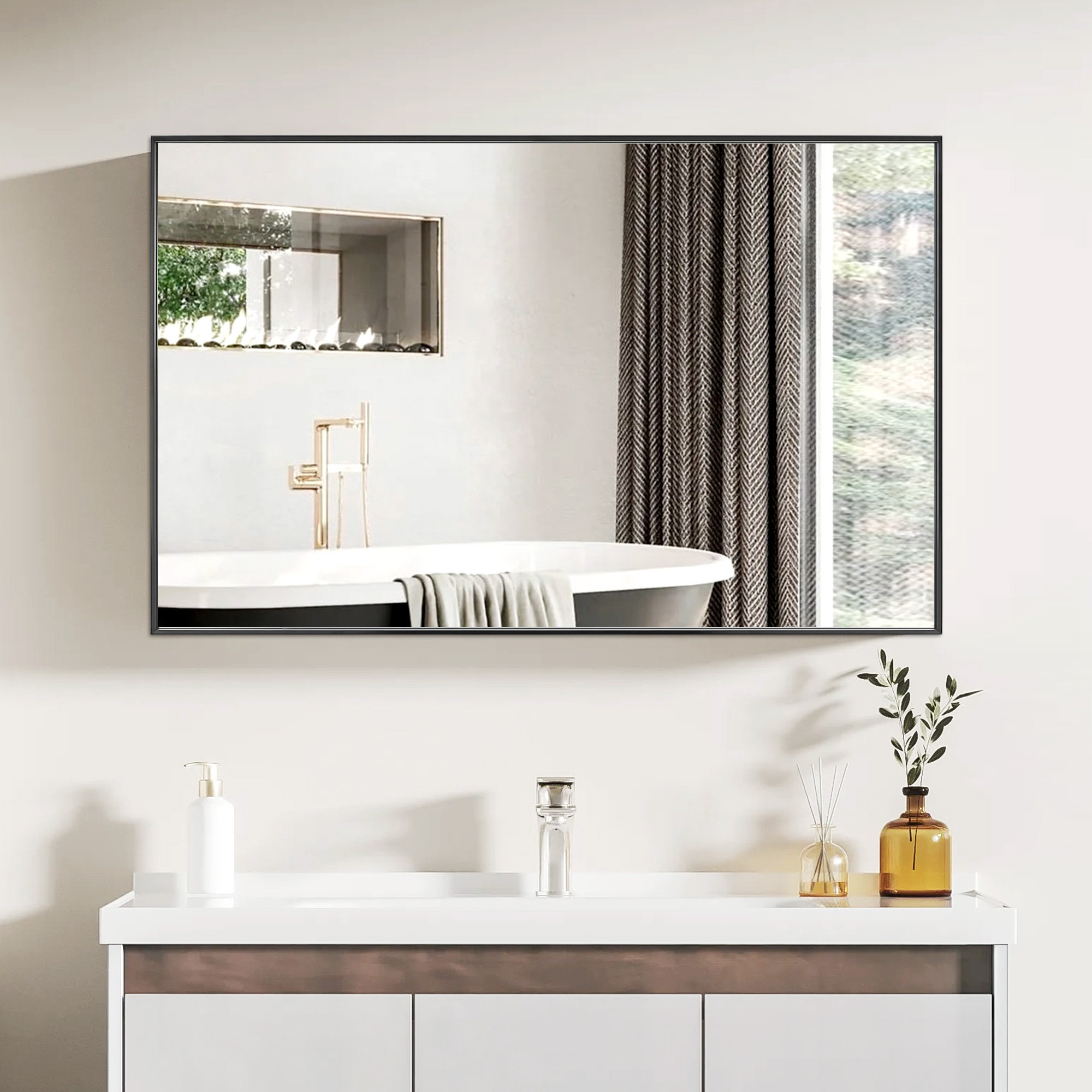 Ledel Modern & Contemporary Rectangle Bathroom Vanity Mirror Metal ...
