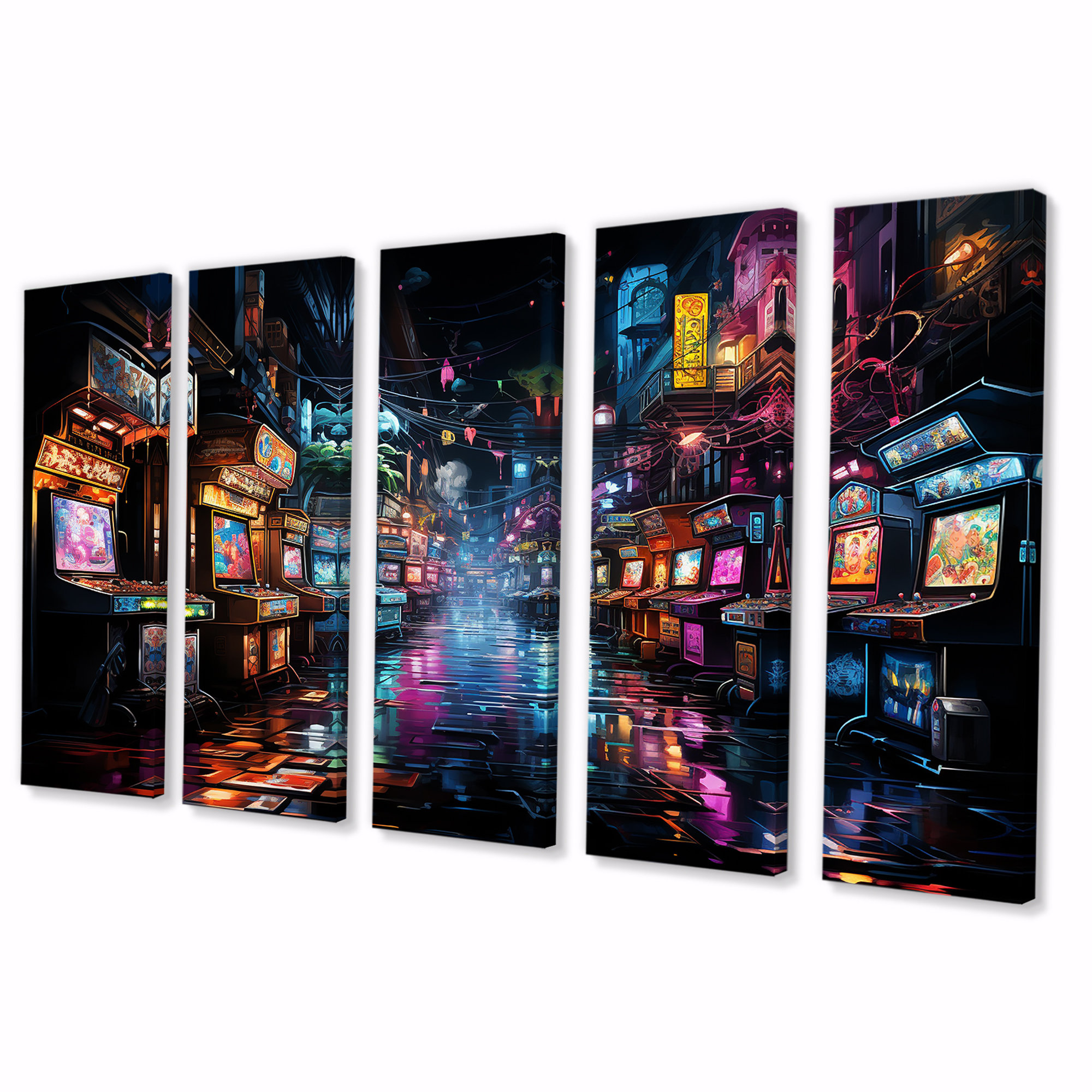 Lark Manor Neon Arcade Video Game Dream - Video Games 5 Piece Wall Art ...