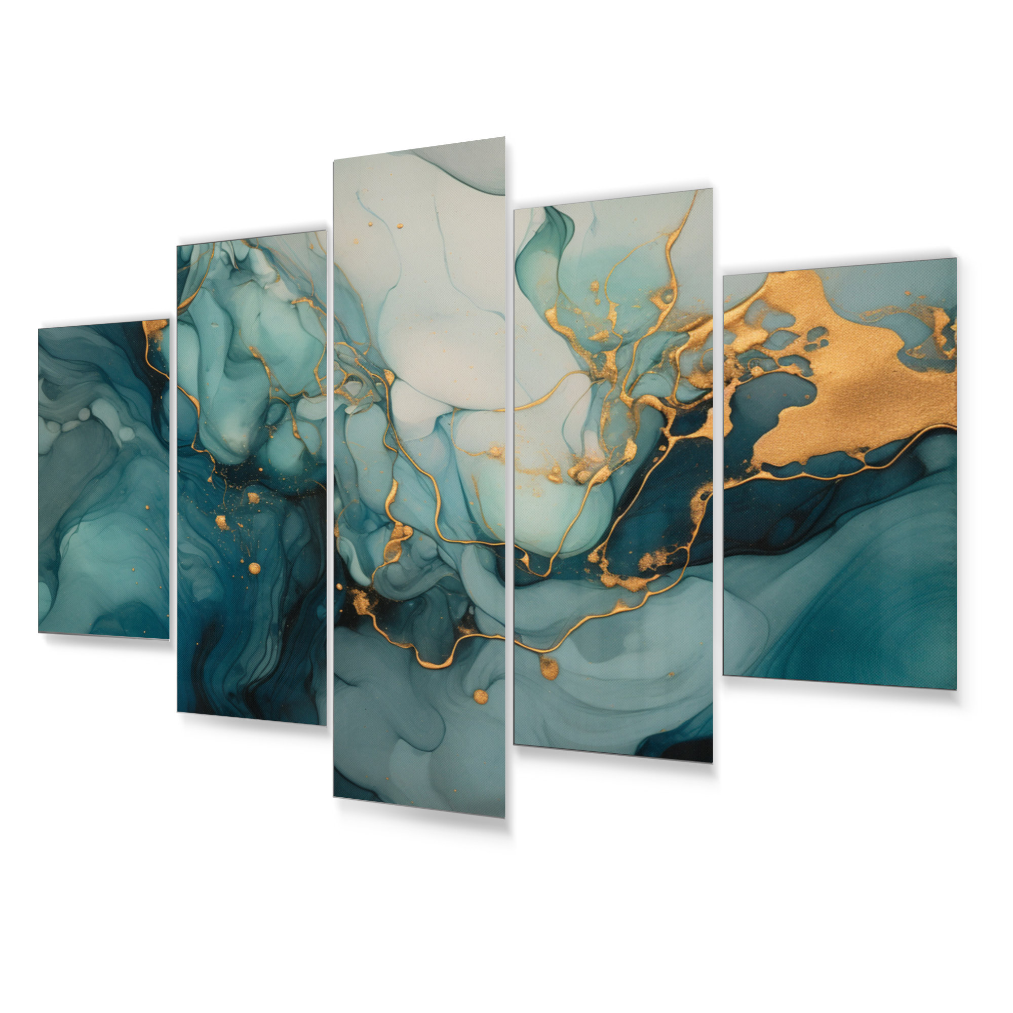 Mercer41 Turquoise Gold Infused Marble I - Fractals Metal Wall Decor ...