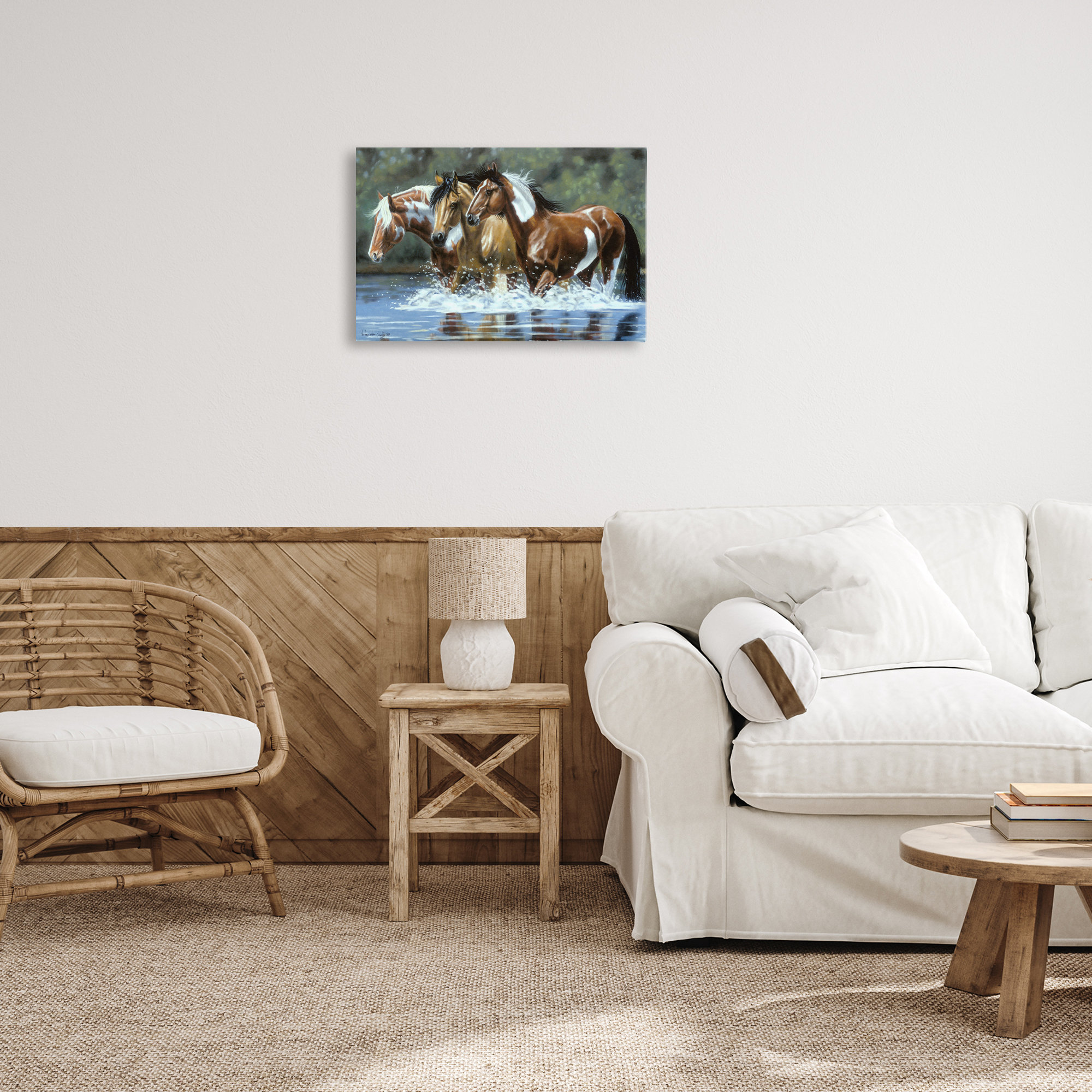 Union Rustic Heading Upstream Horses Canvas Wall Art by Victoria ...
