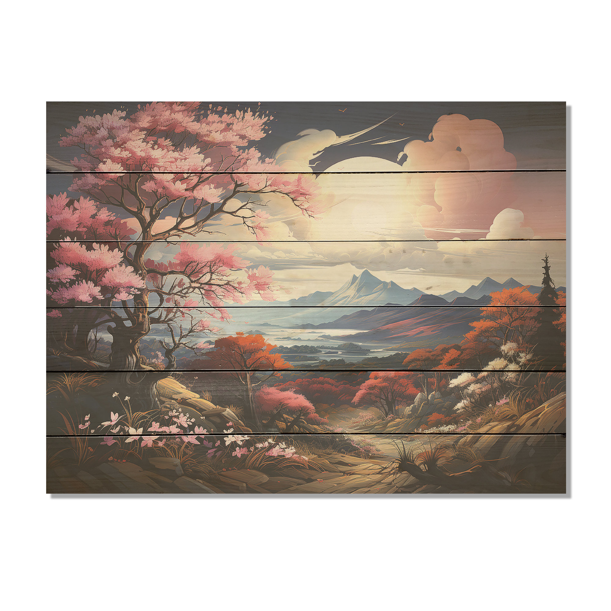 Millwood Pines Pink Trees Blooming In Mountain Charm - Trees Wood Wall ...