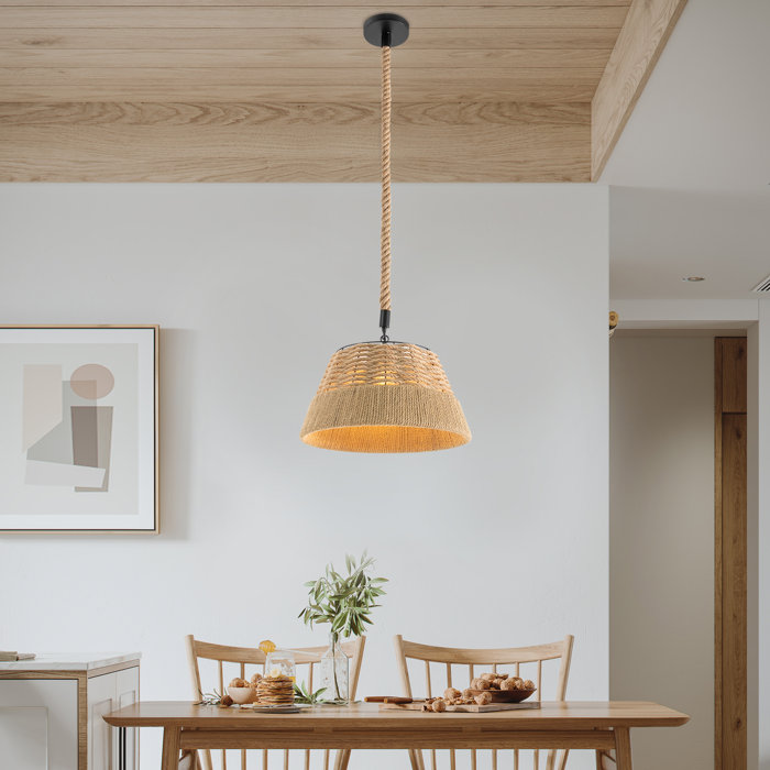 Bay Isle Home 15" 1 - Light Modern Rustic Woven Hemp Rope Pendant ...
