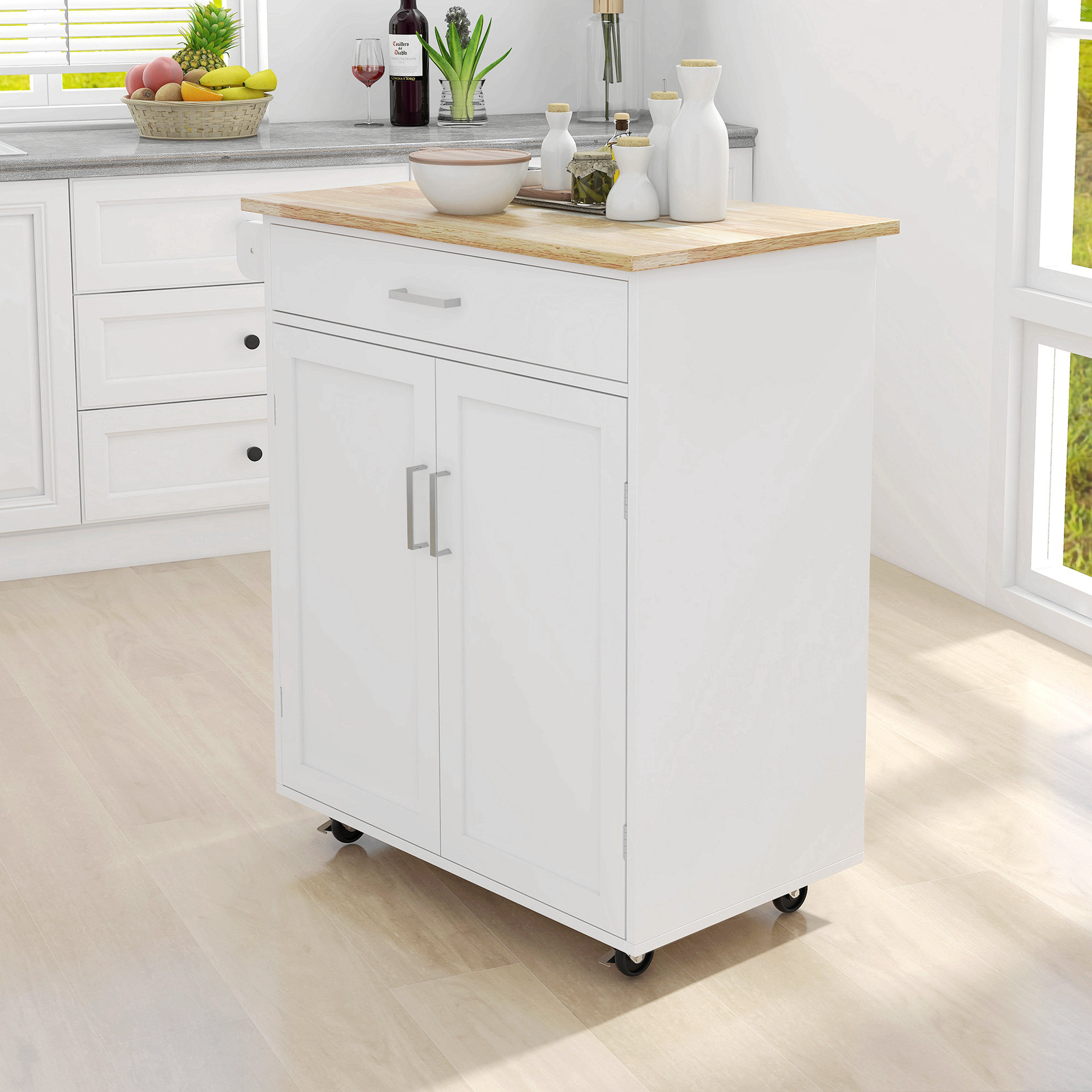 Winston Porter Kitchen Island Rolling Trolley Cart With Adjustable ...