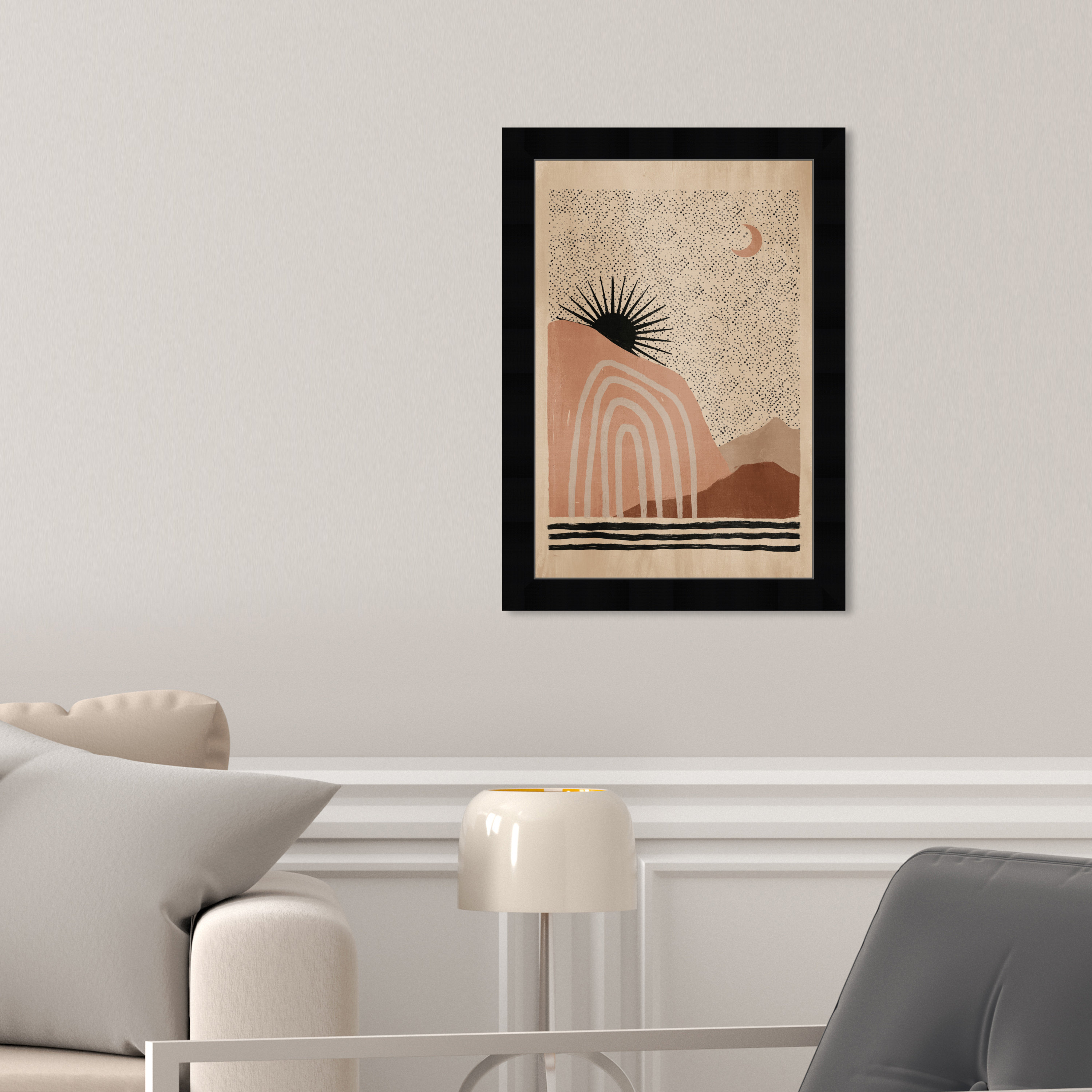 Oliver Gal Minimal Sun And Moon Landscape Framed Canvas Art Print For ...