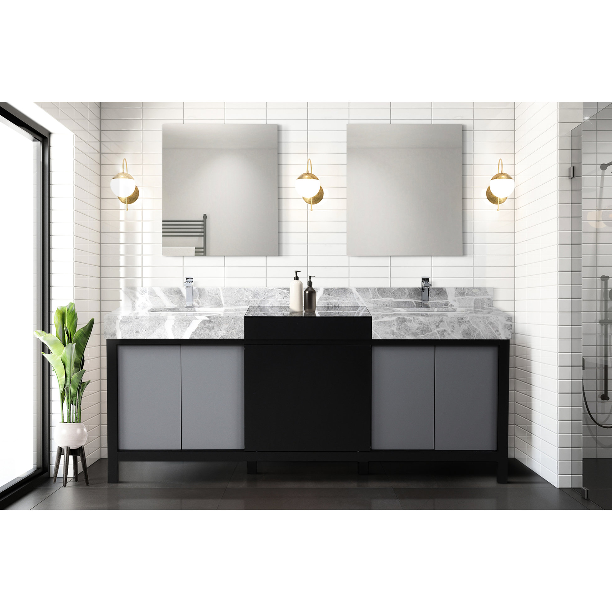 Hokku Designs Double Bath Vanity In Black And Grey - Marble Surface ...