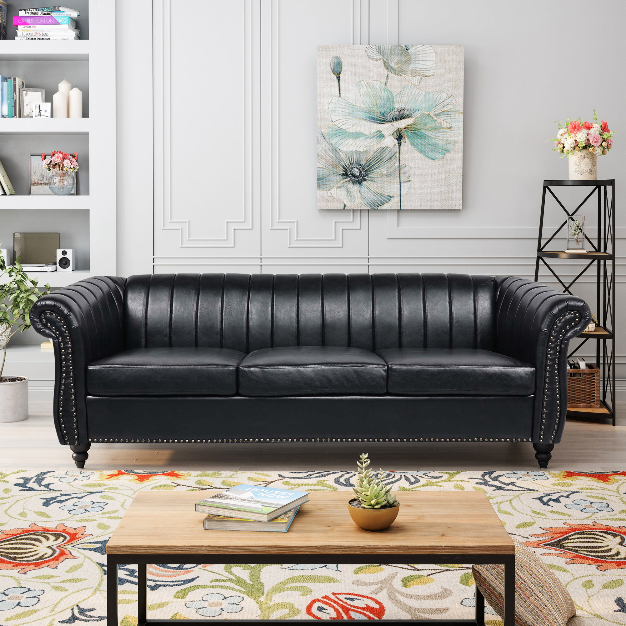 Alcott Hill® Ardean Upholstered Nailhead Trim Rolled Arm Chesterfield ...