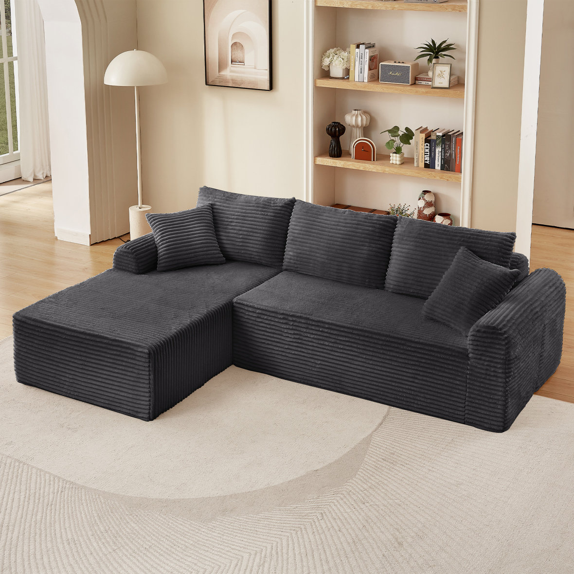 HEIMAO Full-Compression Chaise Lounge Set – Modular Corduroy Sectional ...