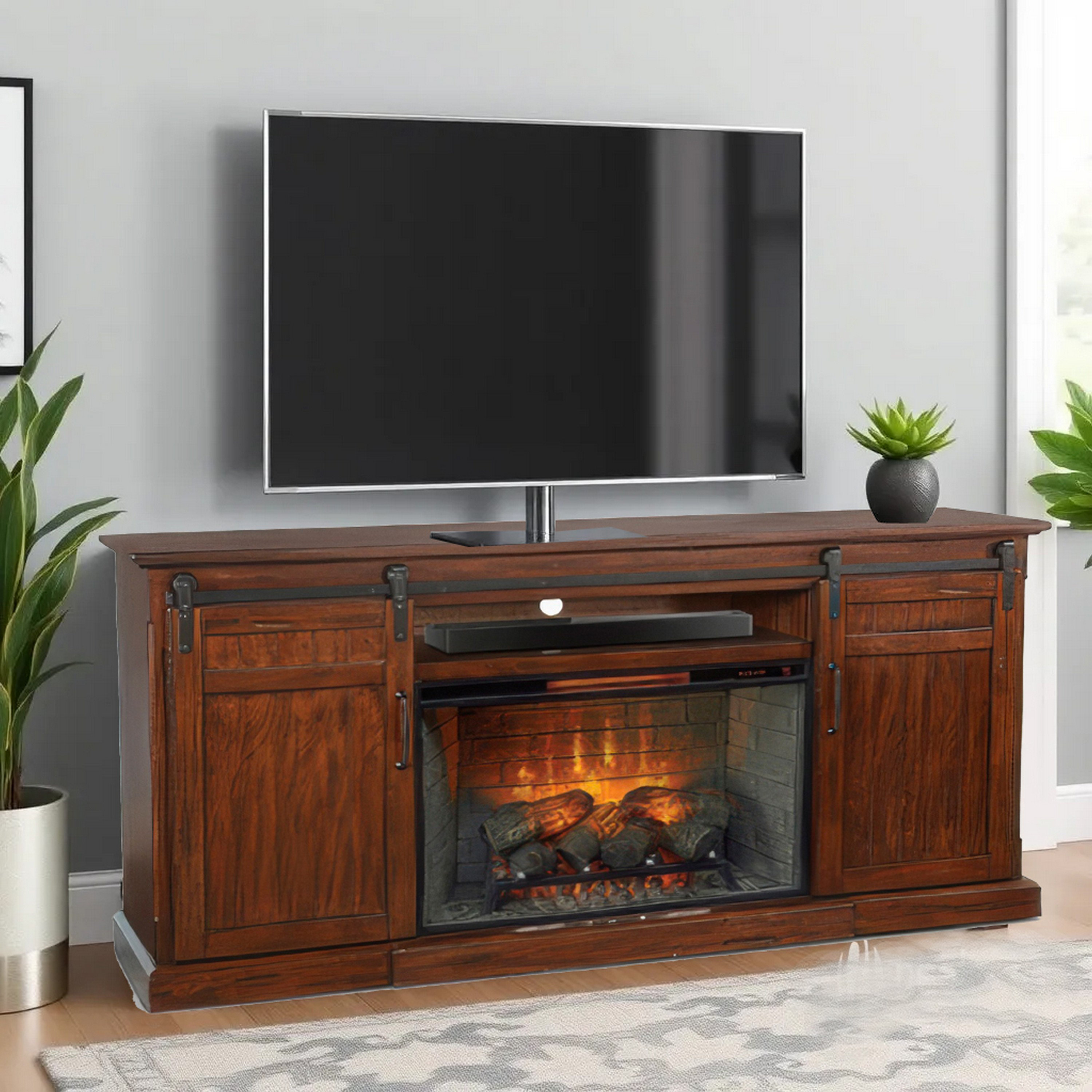 Benjara Reggie TV Media Entertainment Console, Fireplace Option, 78 ...