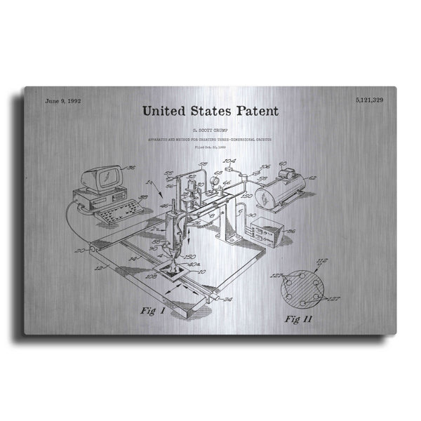 17 Stories 3D Printer Blueprint Patent White On Metal by Patents Print ...