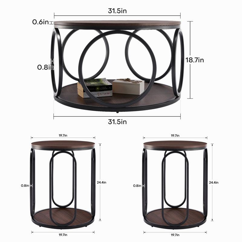 17 Stories 3 - Piece Modern Industrial Living Room Table Set | Wayfair