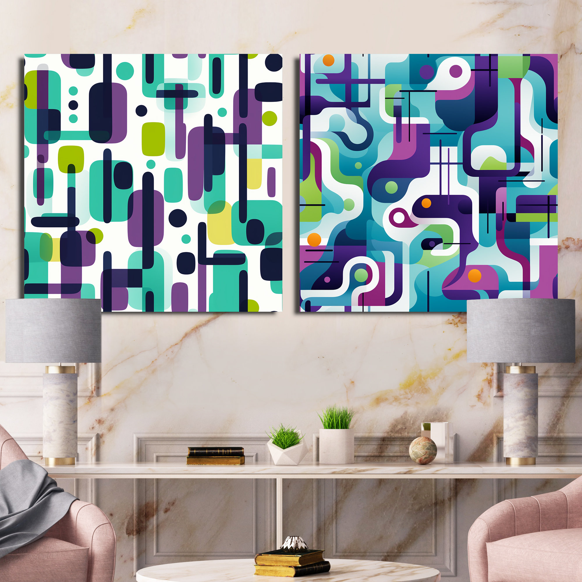 Design Art Green And Purple Groovy Grid Adventure - Abstract Shapes ...