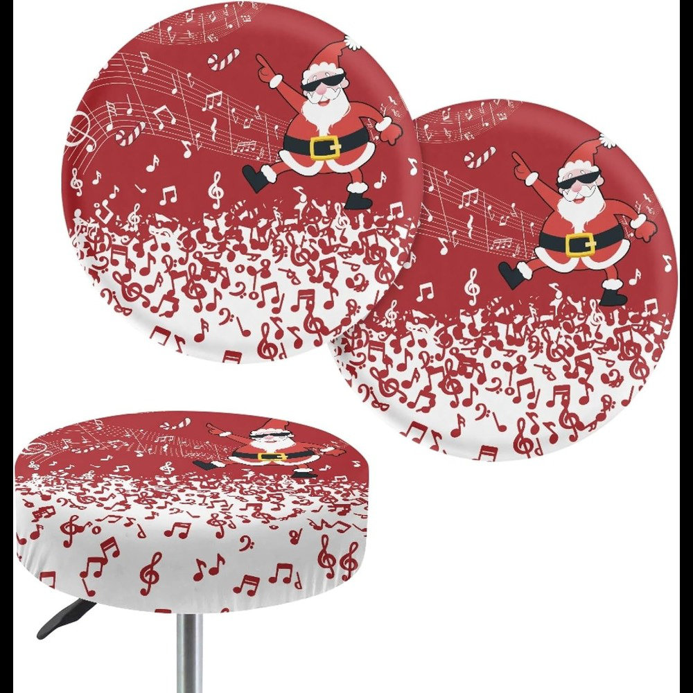 The Holiday Aisle® Happy Santa Claus Music Note Stool Covers Round ...