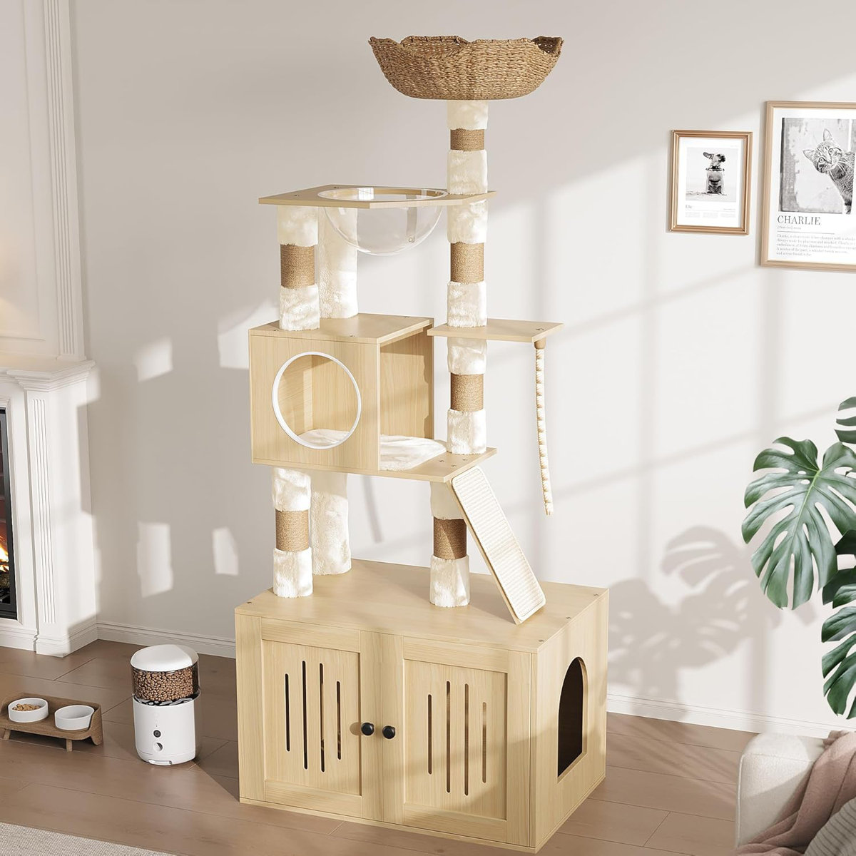 Tucker Murphy Pet™ Cat Tree With Litter Box Enclosure, Hidden Washroom ...