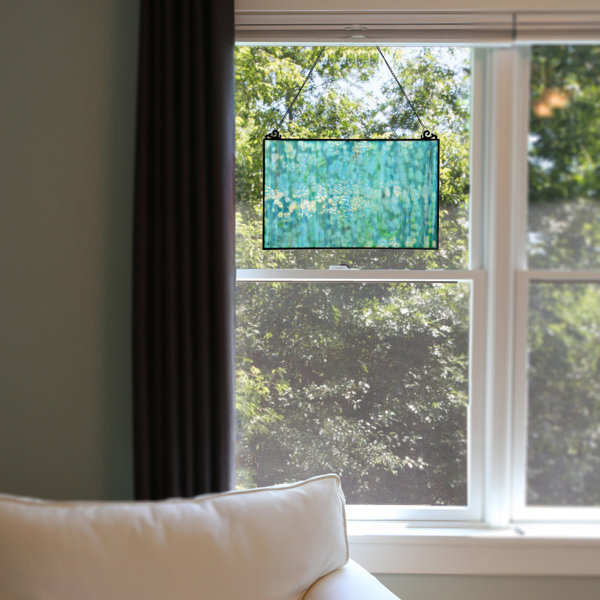 Andover Mills™ 10.75"H Theo Opaque Turquoise-Stained Glass Window Panel ...