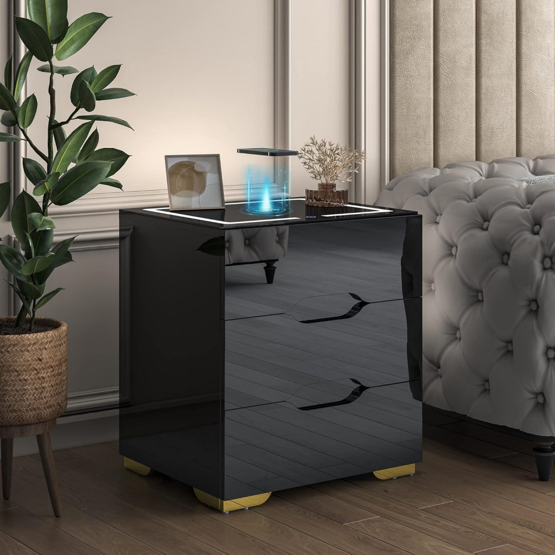 Mercer41 Black Smart Nightstand With Wireless Charging Station & USB ...