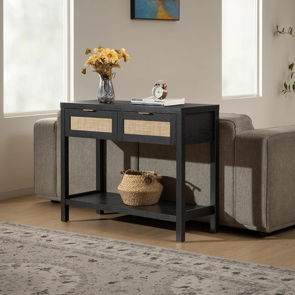 Bay Isle Home™ Black Console Table With Drawers - Boho Entryway Table ...