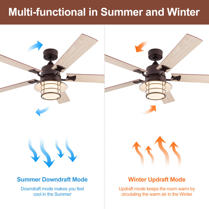 SIMPOL HOME 52'' 5 - Blade LED Dual Ceiling Fan with Wall Control and ...