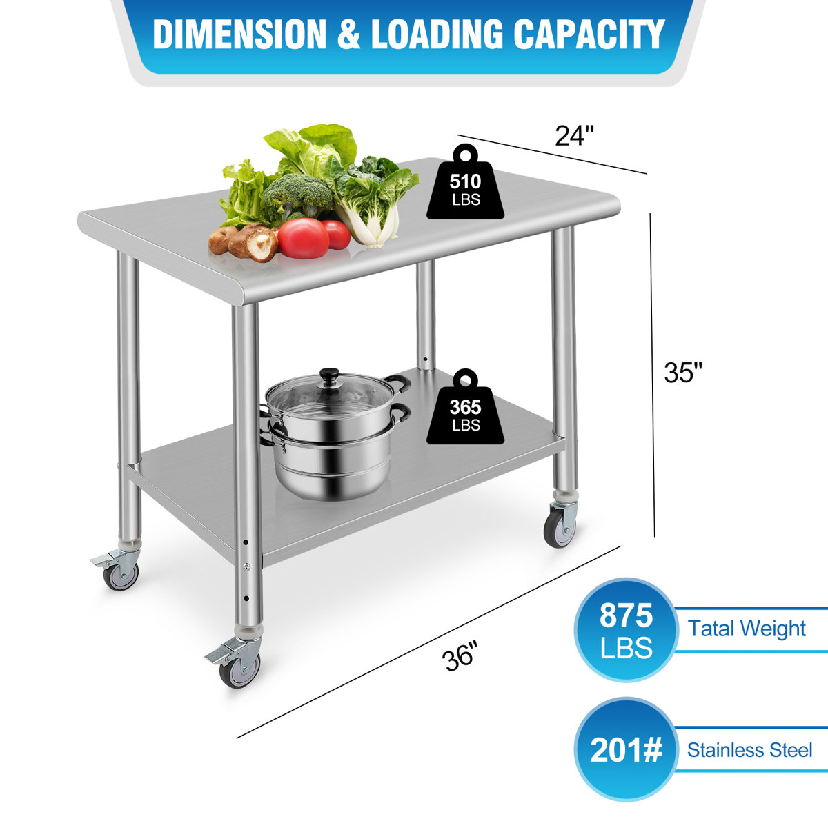 Sangdo Stainless Steel Prep Table 48 x 24 Inch, NSF Heavy Duty ...