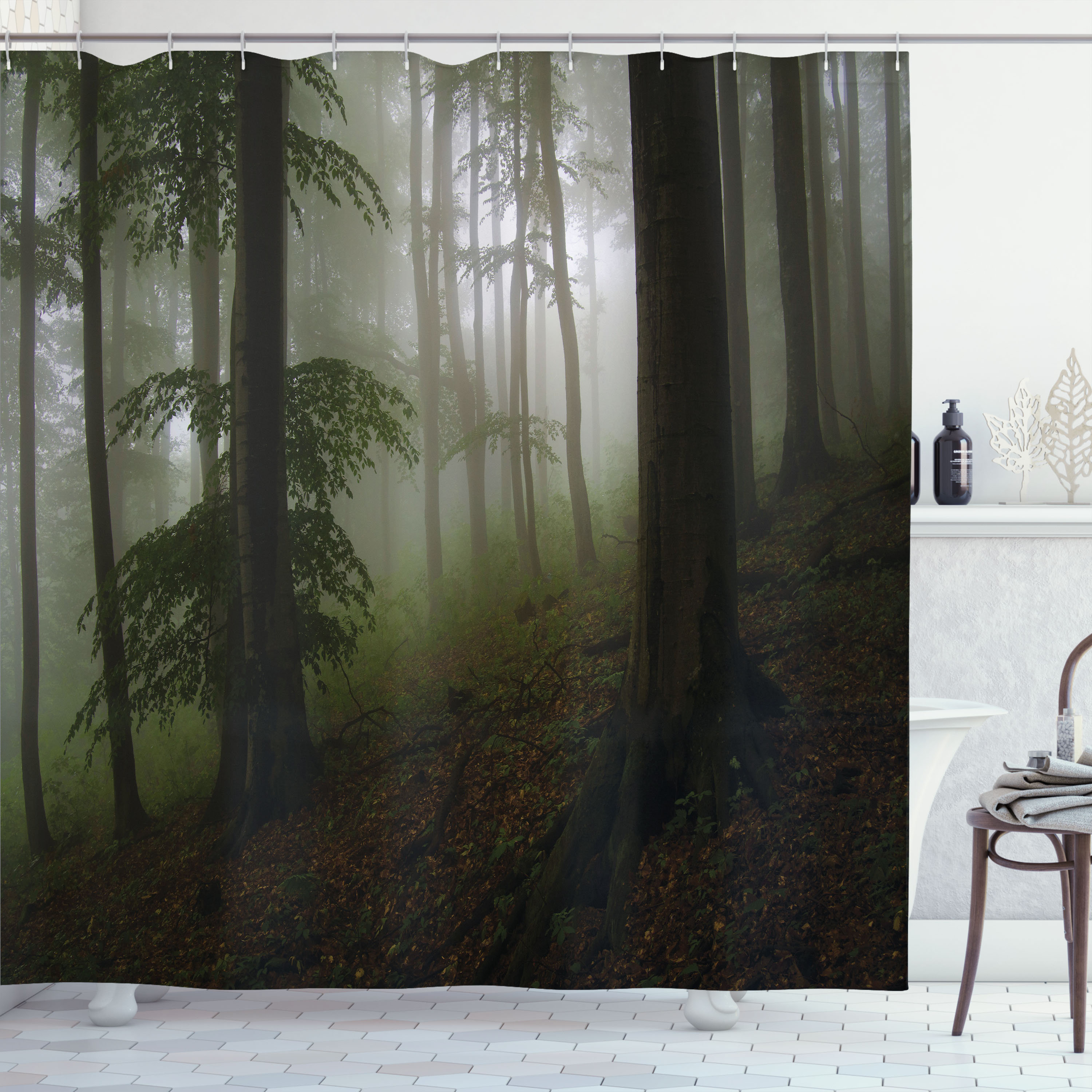 East Urban Home Samy Forest Shower Curtain Mysterious Woods Foggy 32864 ...