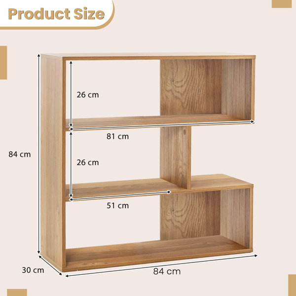 Norden Home 3-Tier Bookshelf Irregular Concave Open Back Bookcase W/3 ...