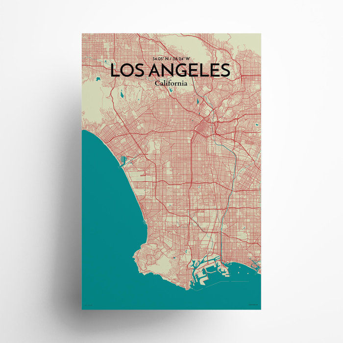 OurPoster.com Los Angeles City Map On Paper Print | Wayfair