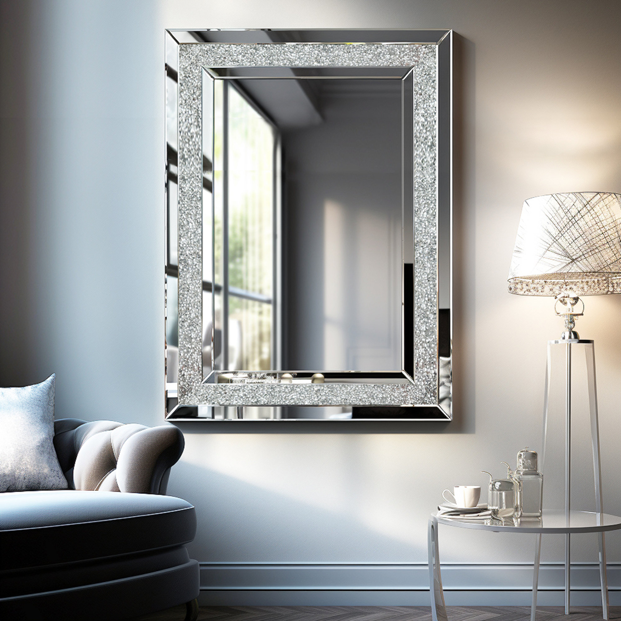 Mercer41 Large Silver Rectangular Wall Mirror for Home Decor (91x61CM ...