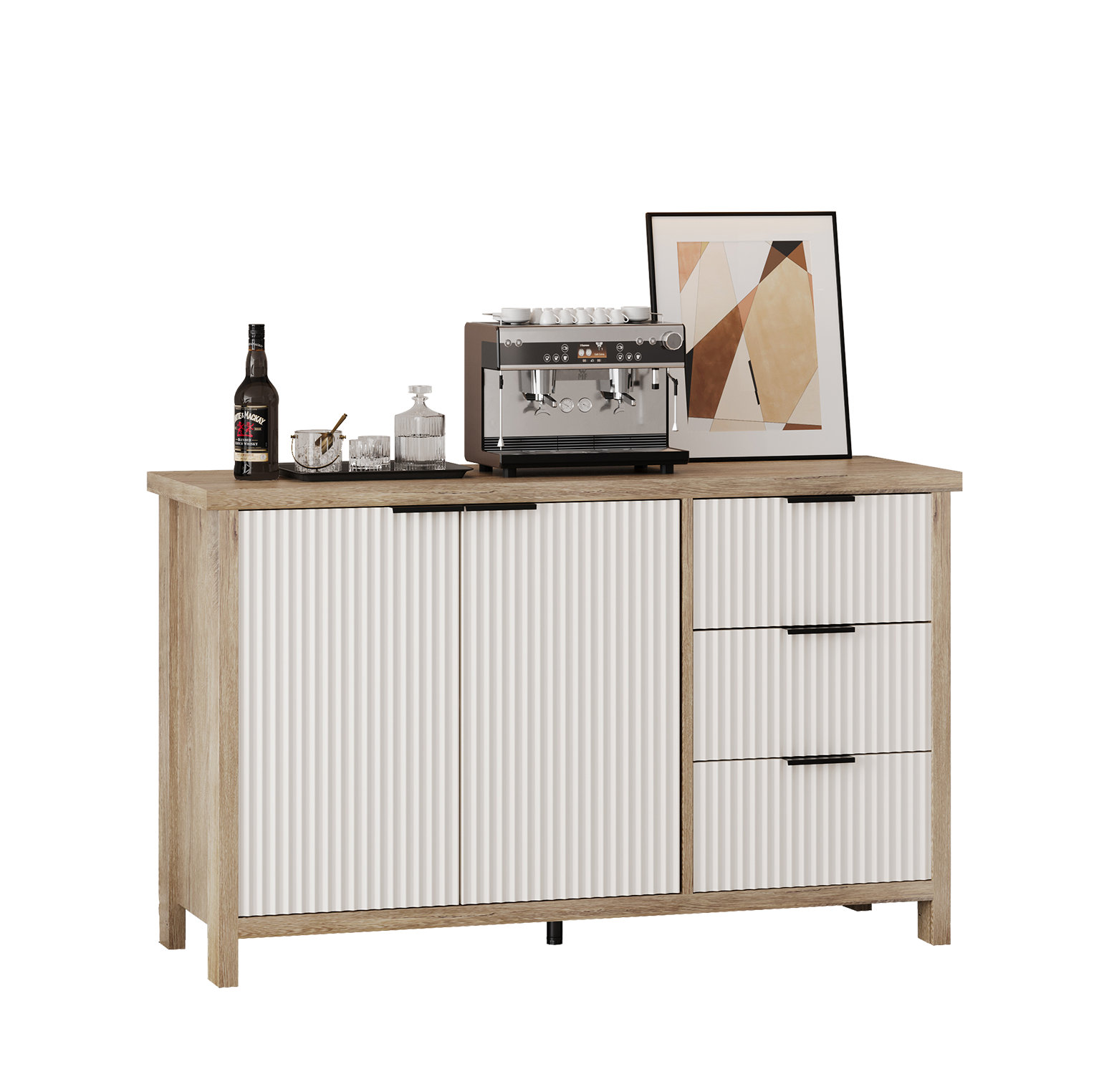 Latitude Run® Fluted Storage Cabinet, Modern Console with 2 Doors & 3 ...