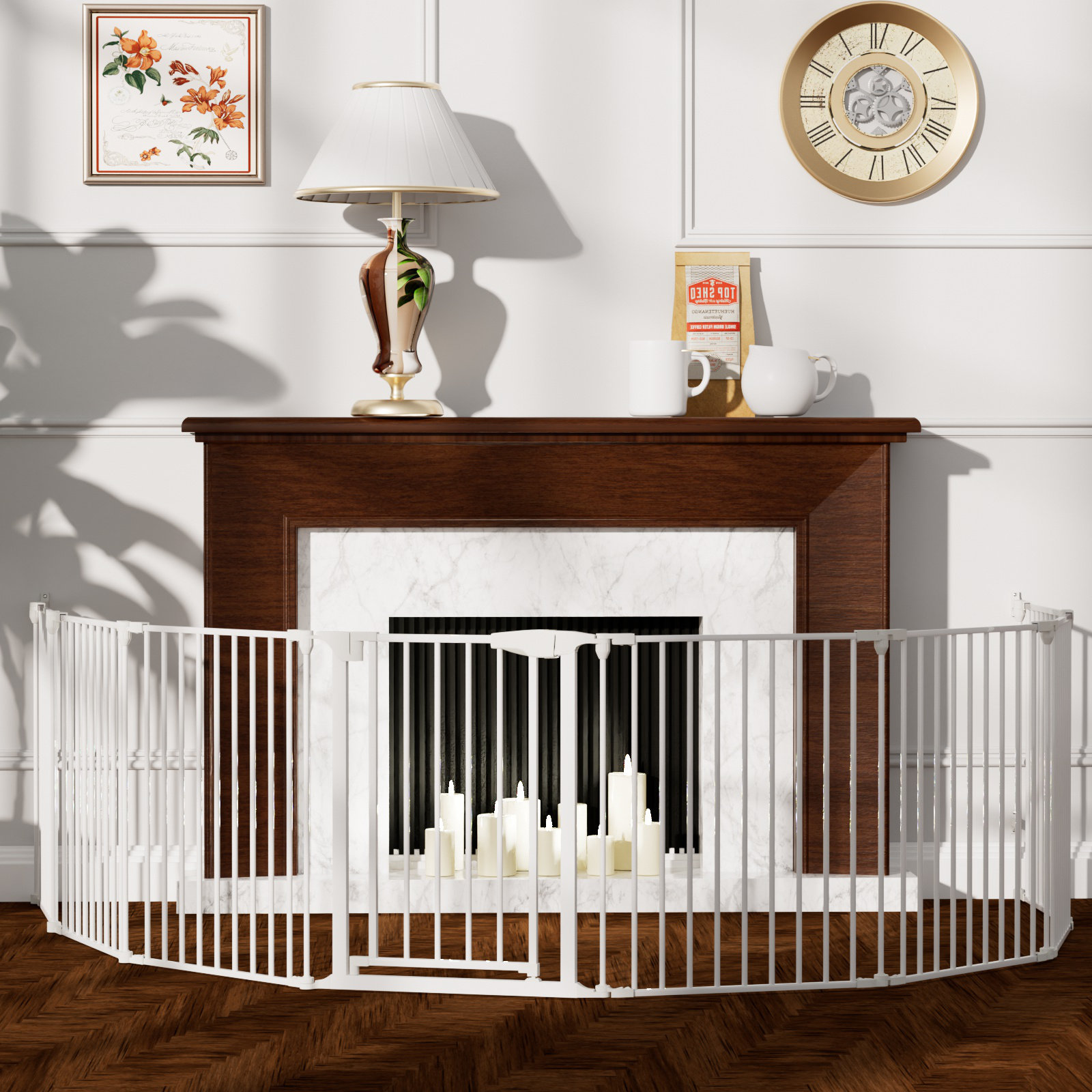 67i 198"/150" Wide Freestanding Pet Gate 8/6 panel Foldable Pet Fence ...