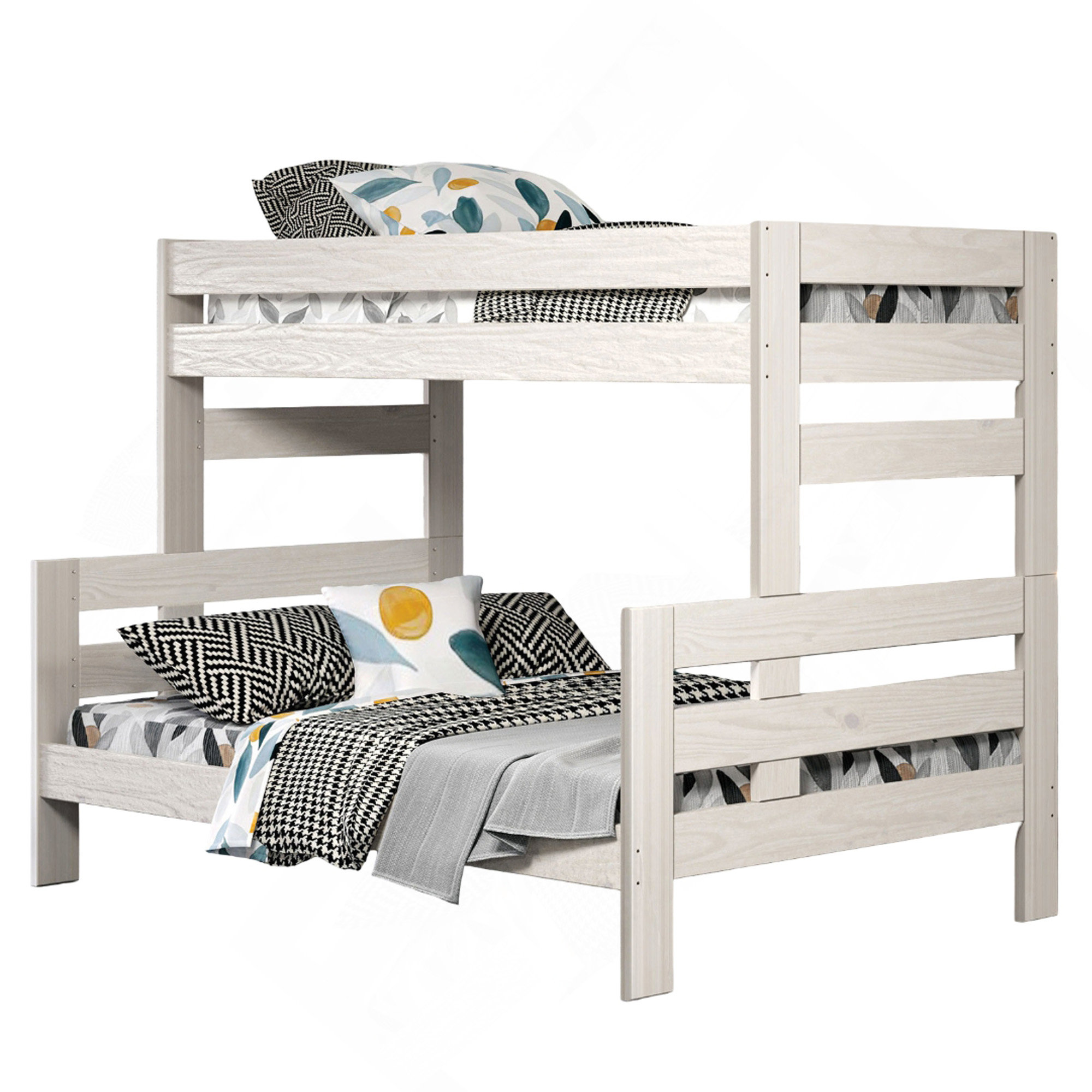 One Allium Way White Finish Rustic Bunk Bed Plank Wood Design Ladder ...