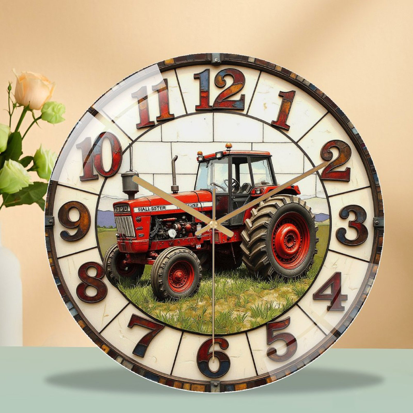 Ophelia & Co. Vintage Red Tractor Wall Clock Home Decor Art - 12 ...