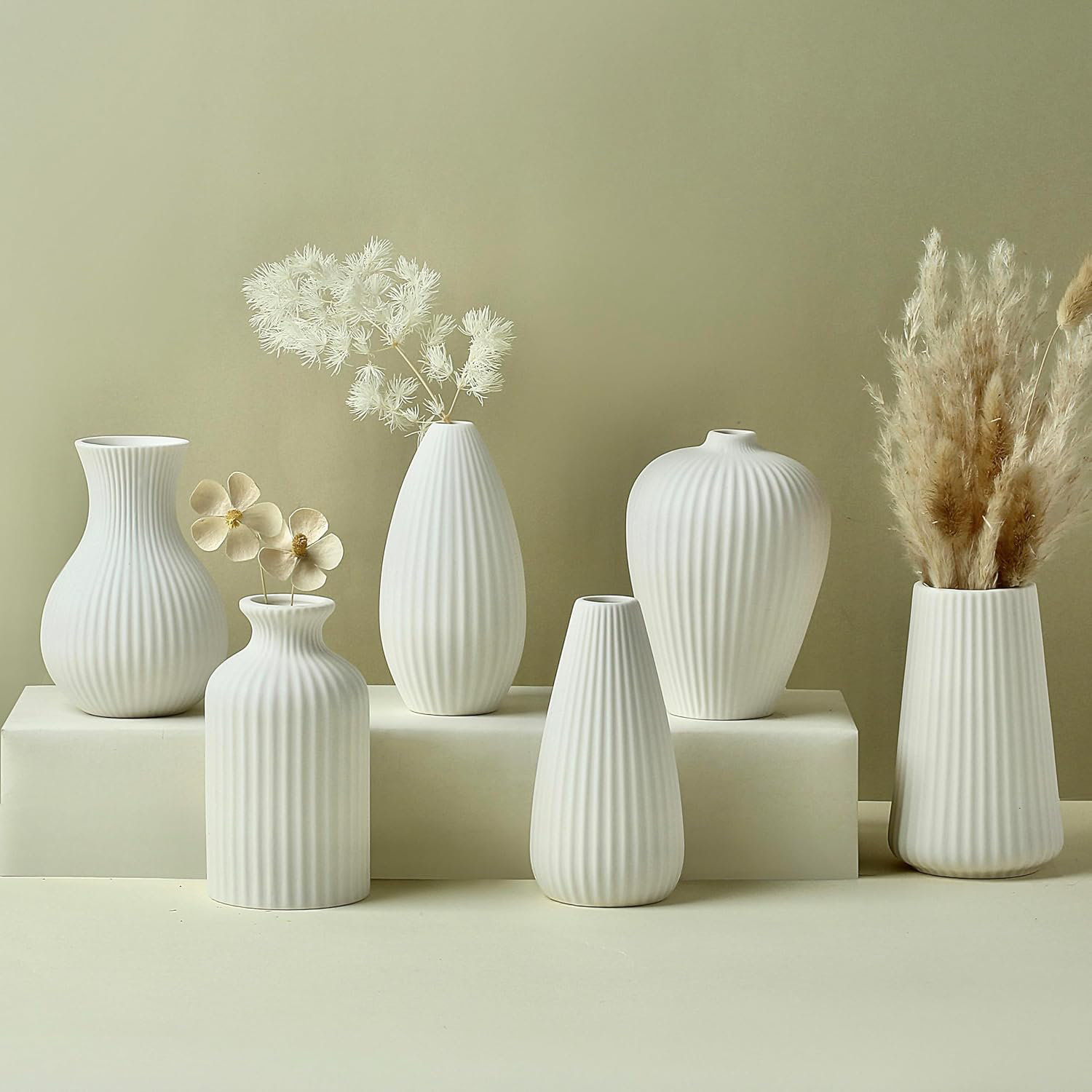 Latitude Run® 6'' White Ceramic Ribbed Bud Vase In Bulk, Set Of 6 Small ...