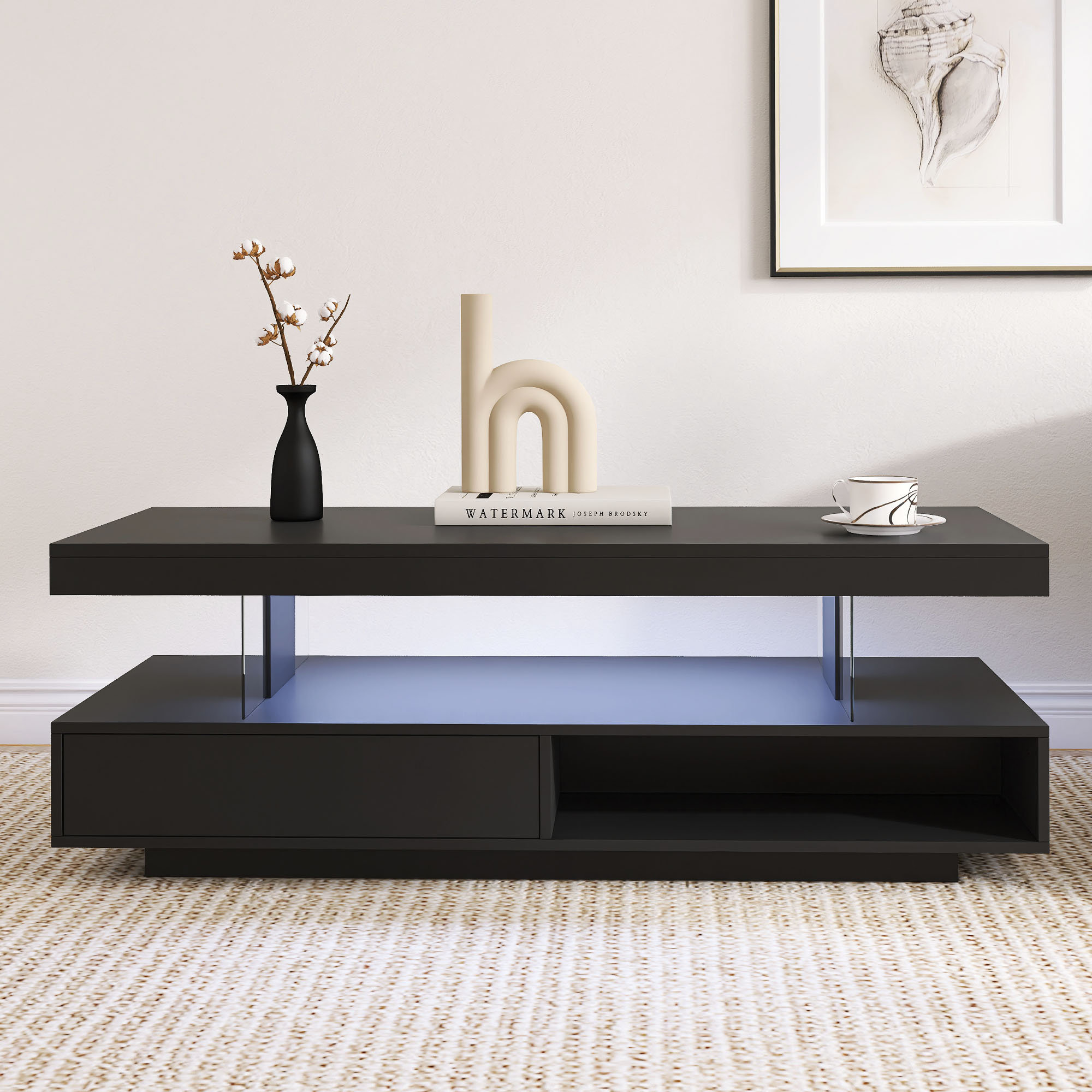 Ivy Bronx 55.31 Inch Coffee Table With U-Can LED Lights | Wayfair
